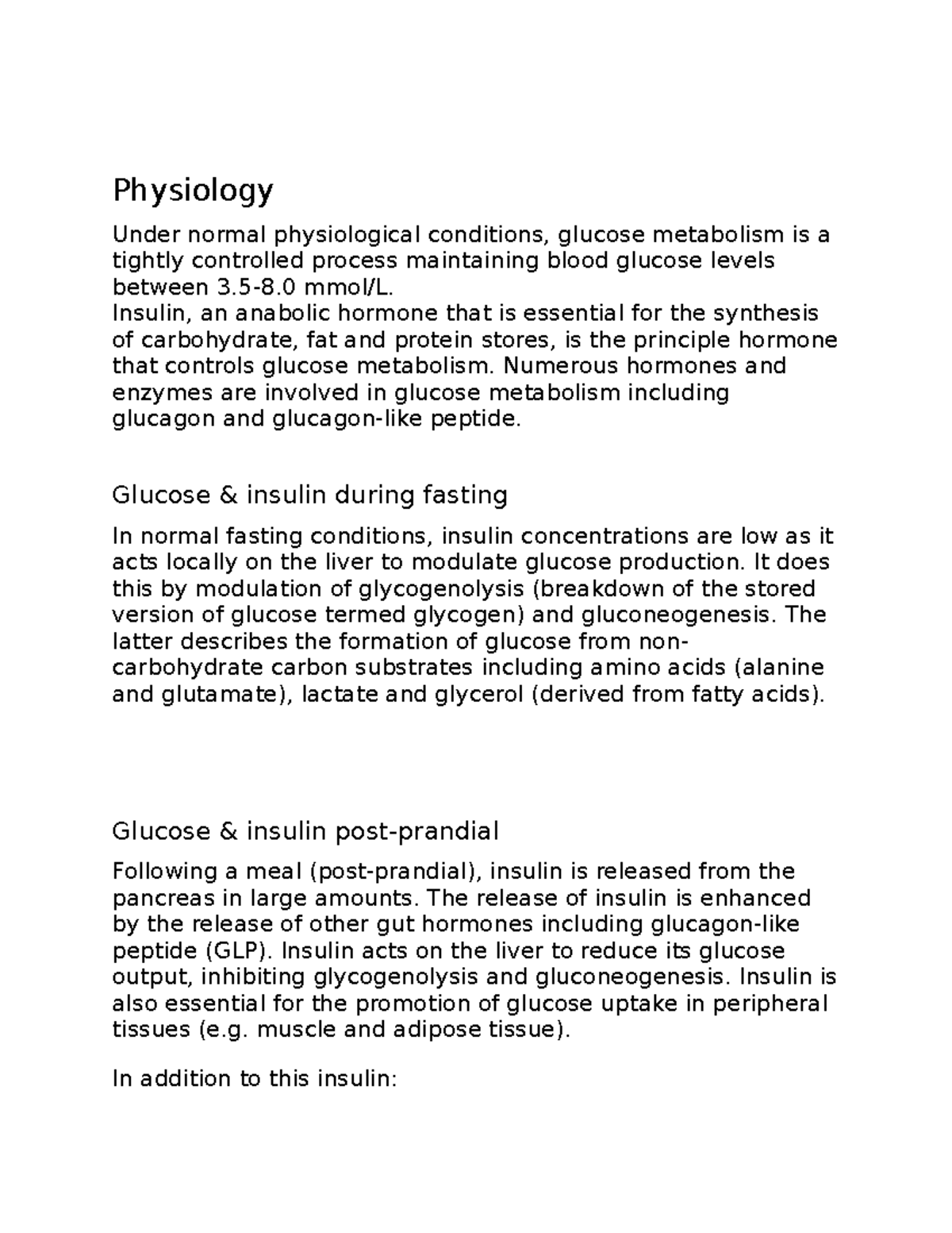 Physiology of type 1 diabetes - Physiology Under normal physiological ...