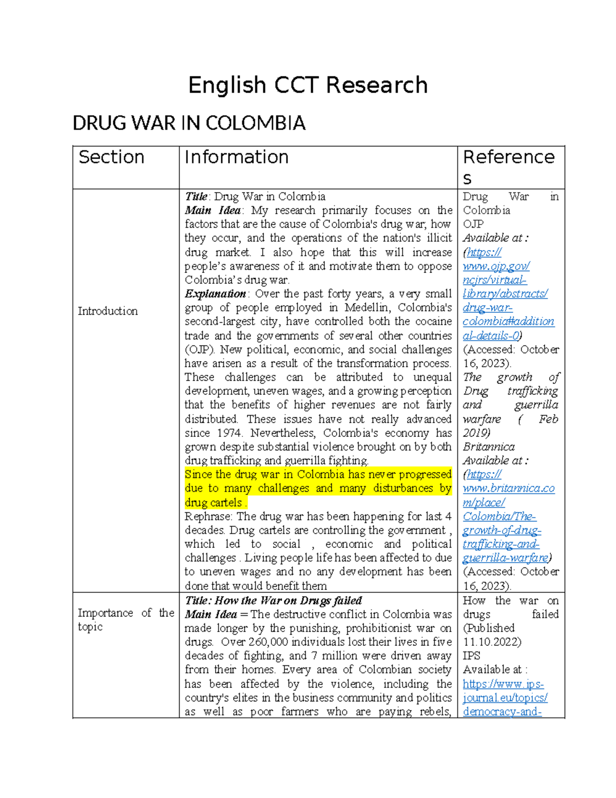 English CCT Research stage 2 - English CCT Research DRUG WAR IN ...