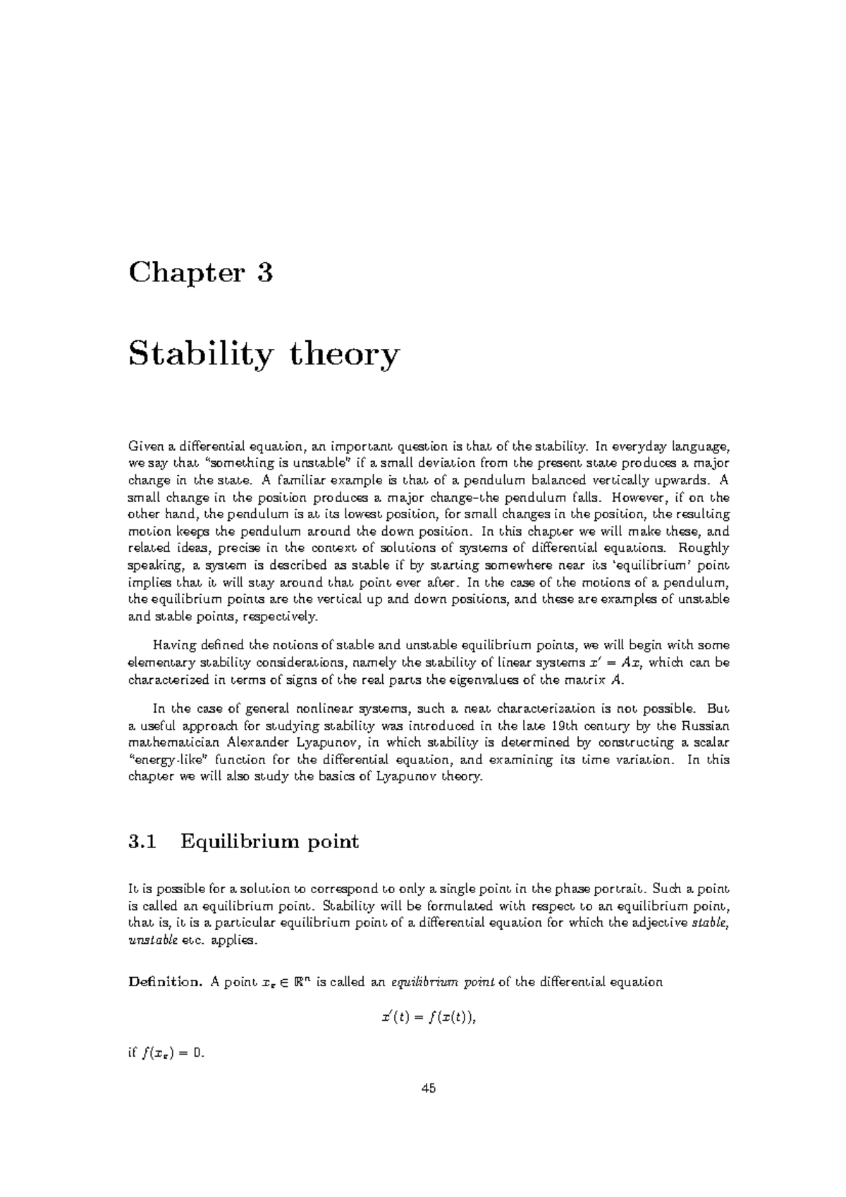 MA209 2008 Notes - Stability theory - Chapter 3 Stability theory Given ...