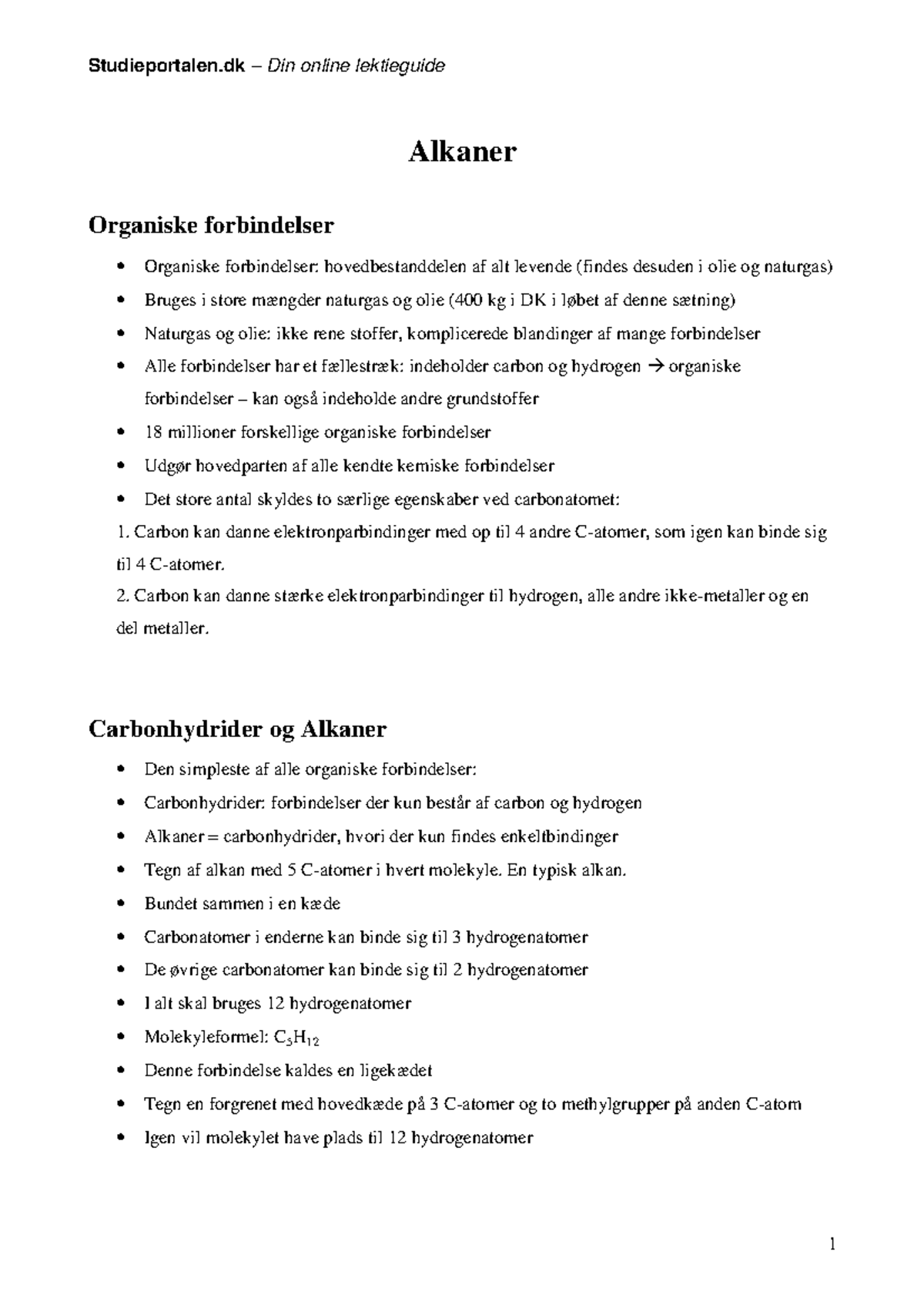 Alkaner - Noter - Alkaner Organiske forbindelser Organiske forbindelser ...