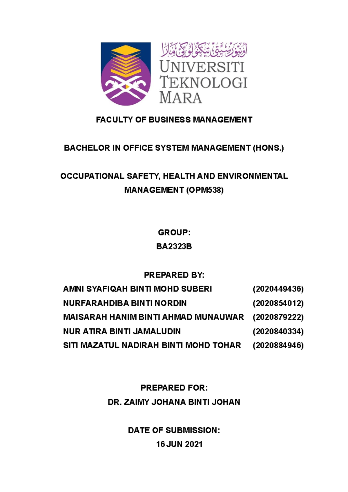 Report Competent Person - FACULTY OF BUSINESS MANAGEMENT BACHELOR IN ...