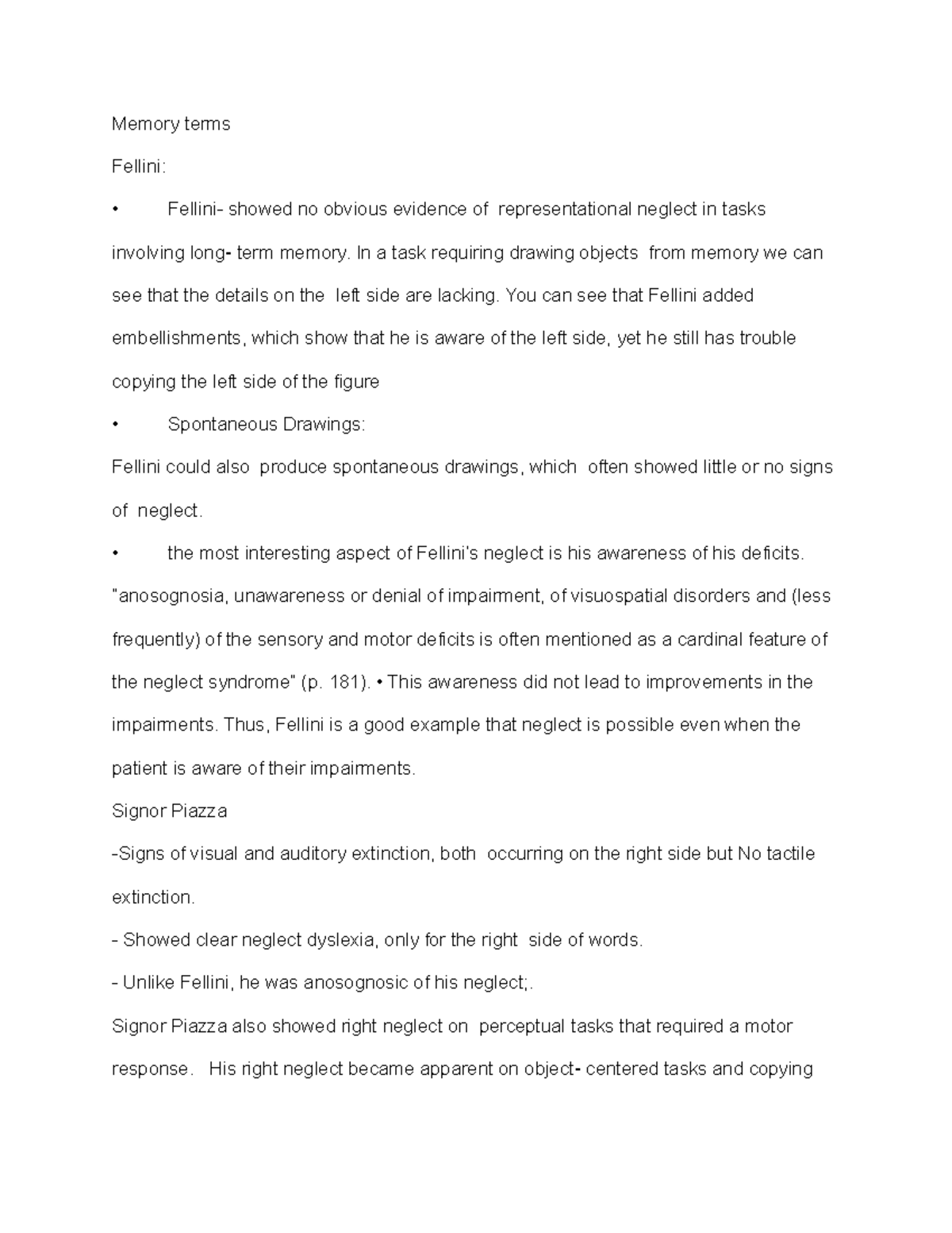 Assignment 5 psy 487 - Psych - Memory terms Fellini: Fellini- showed no ...