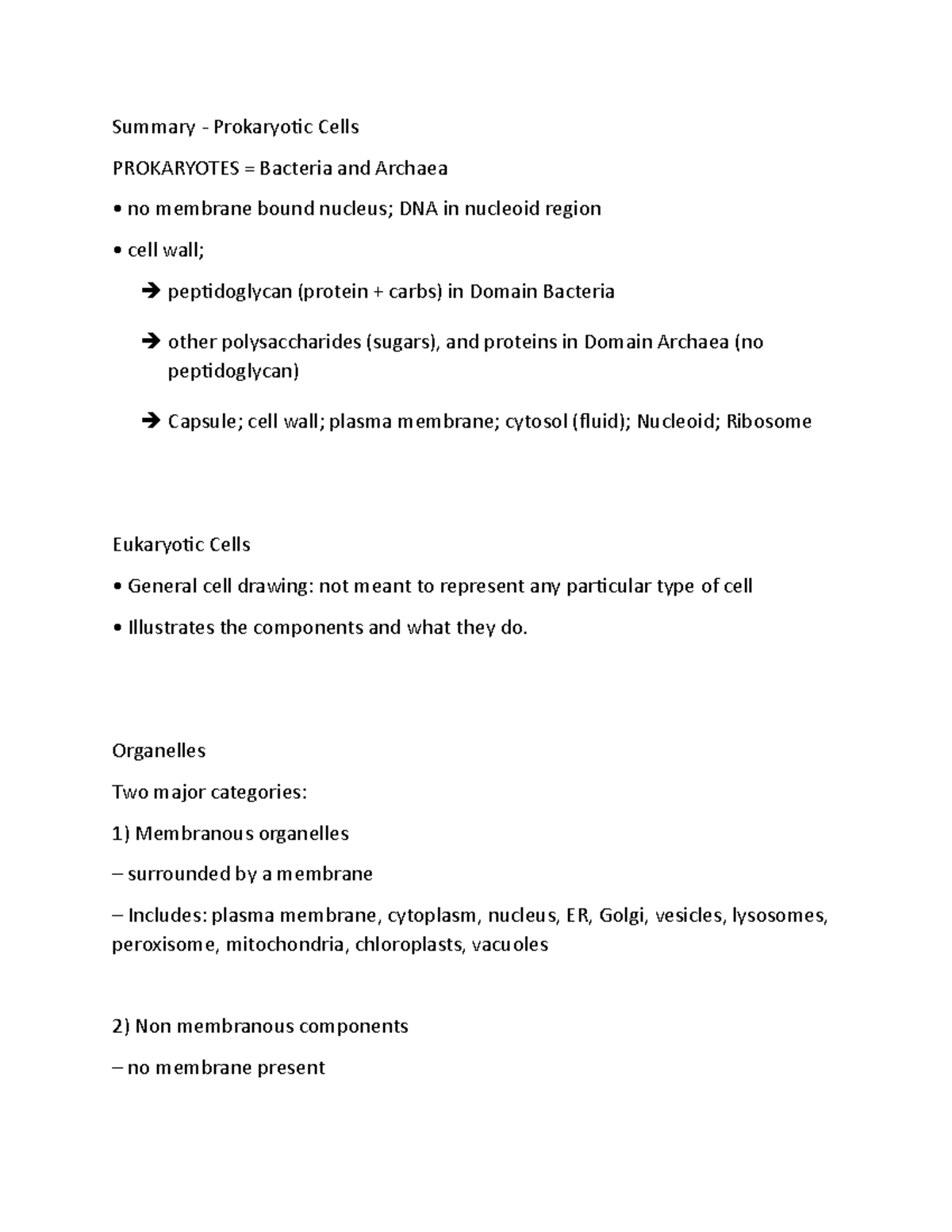 19 - Organelles - Summary - Prokaryotic Cells PROKARYOTES = Bacteria ...