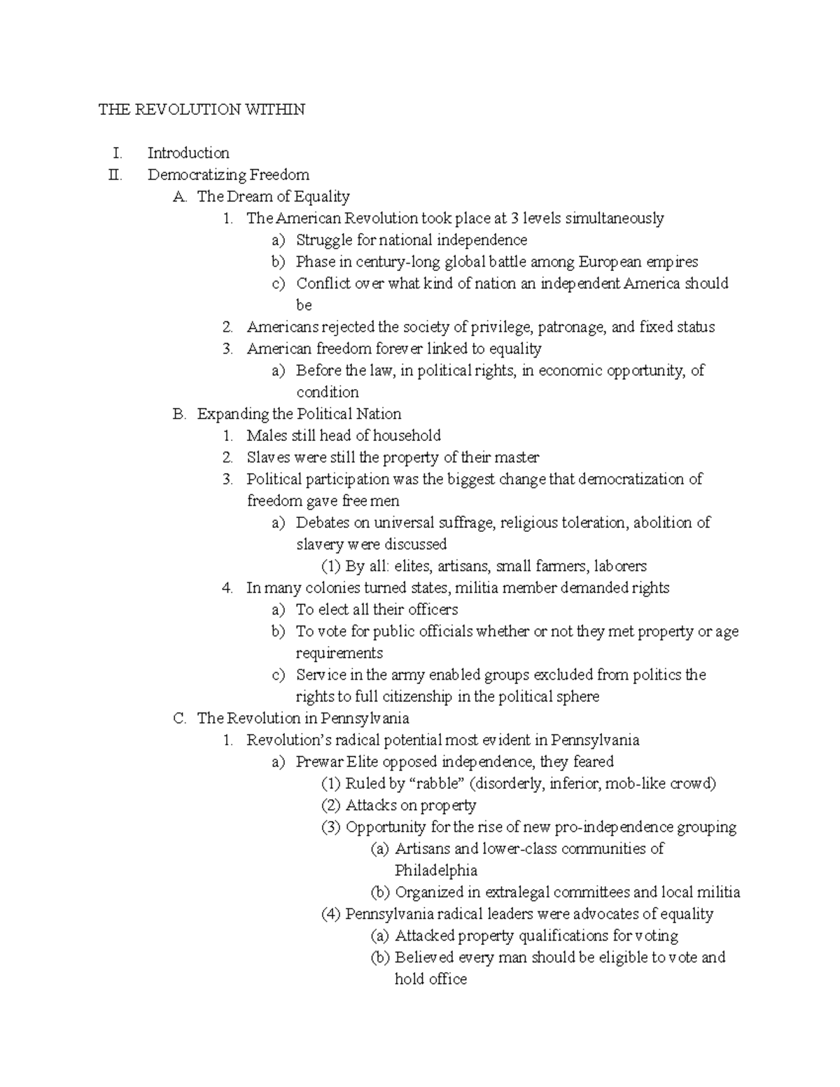 American History I Chapter 6 Notes: Seton Hall - THE REVOLUTION WITHIN ...