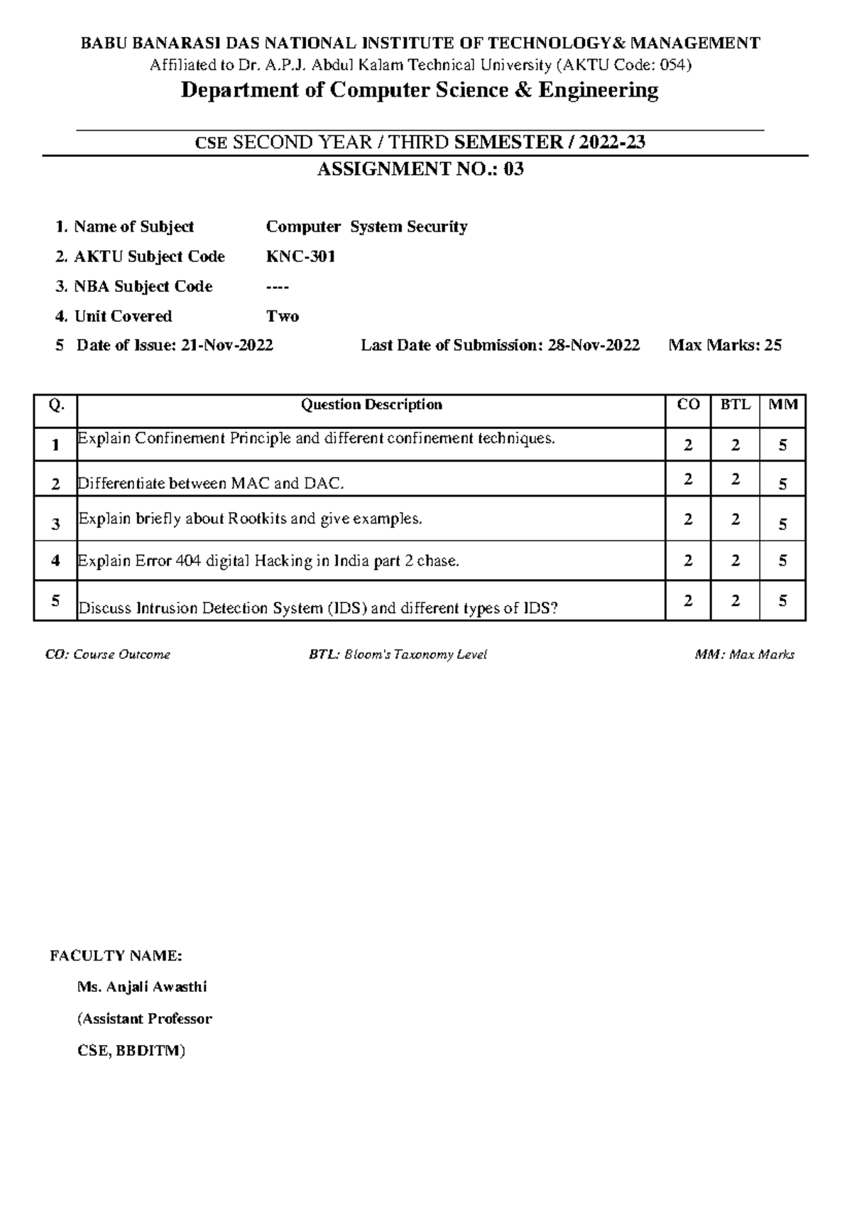 Assignment-03-CSS (Unit -3) - BABU BANARASI DAS NATIONAL INSTITUTE OF TECHNOLOGY& MANAGEMENT ...