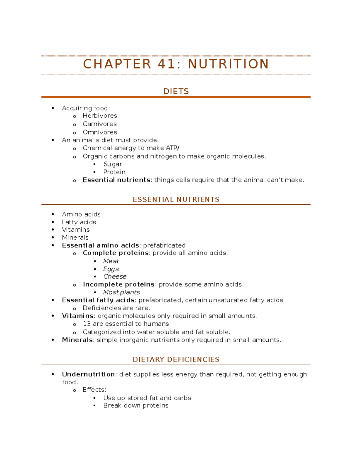 Ch 41 - Nutrition - Notes from the full online lecture given by Dr ...