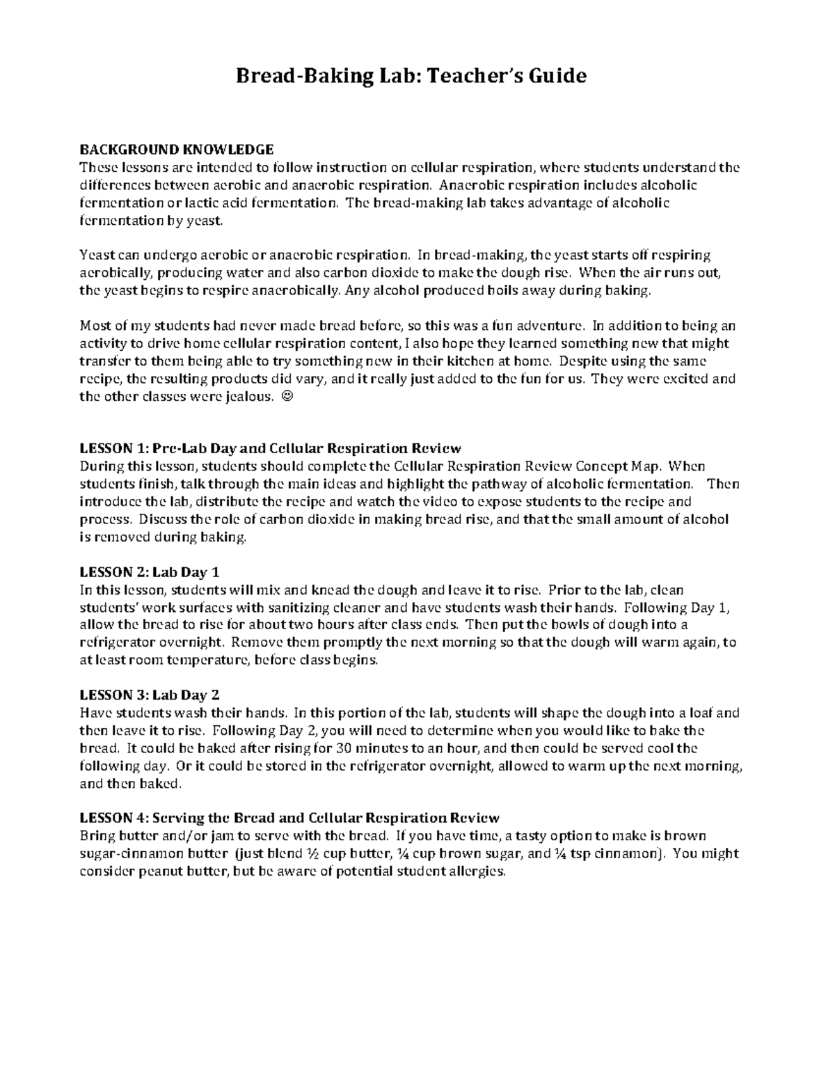 Bread Lab, A Cellular Respiration Activity - with Respiration Concept ...