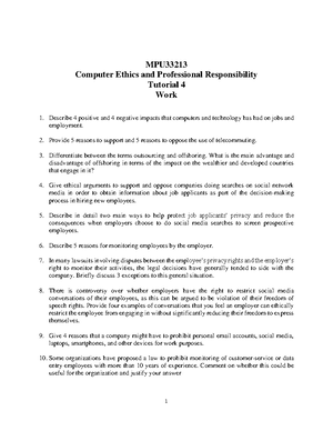 MPU33213 Tutorial 3 - asd - MPU33213 Computer Ethics and Professional Responsibility Tutorial 3 ...
