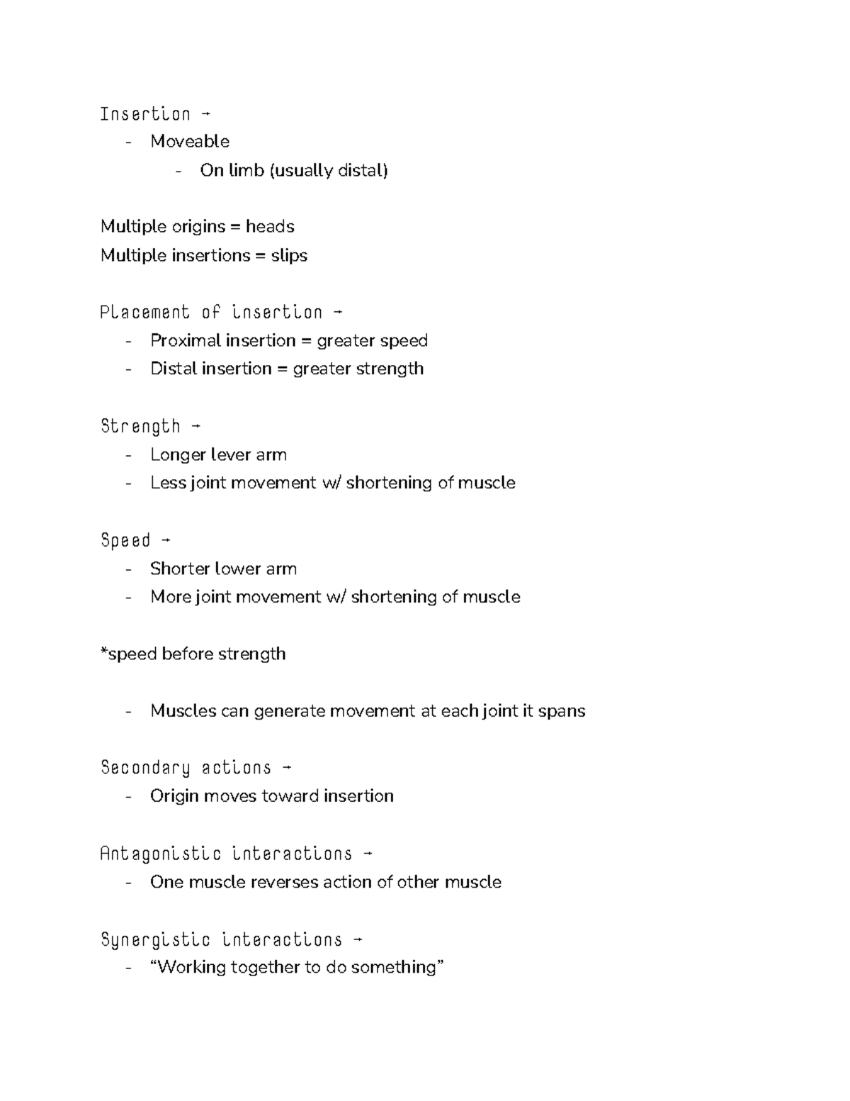 Insertion & Origin points - Insertion → - Moveable - On limb (usually ...