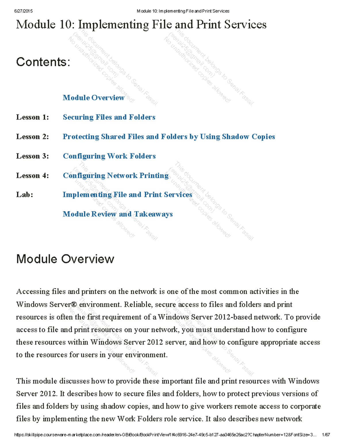 Module 10 Implementing File and Print Services - Module 10: Implementing File and Print Services ...