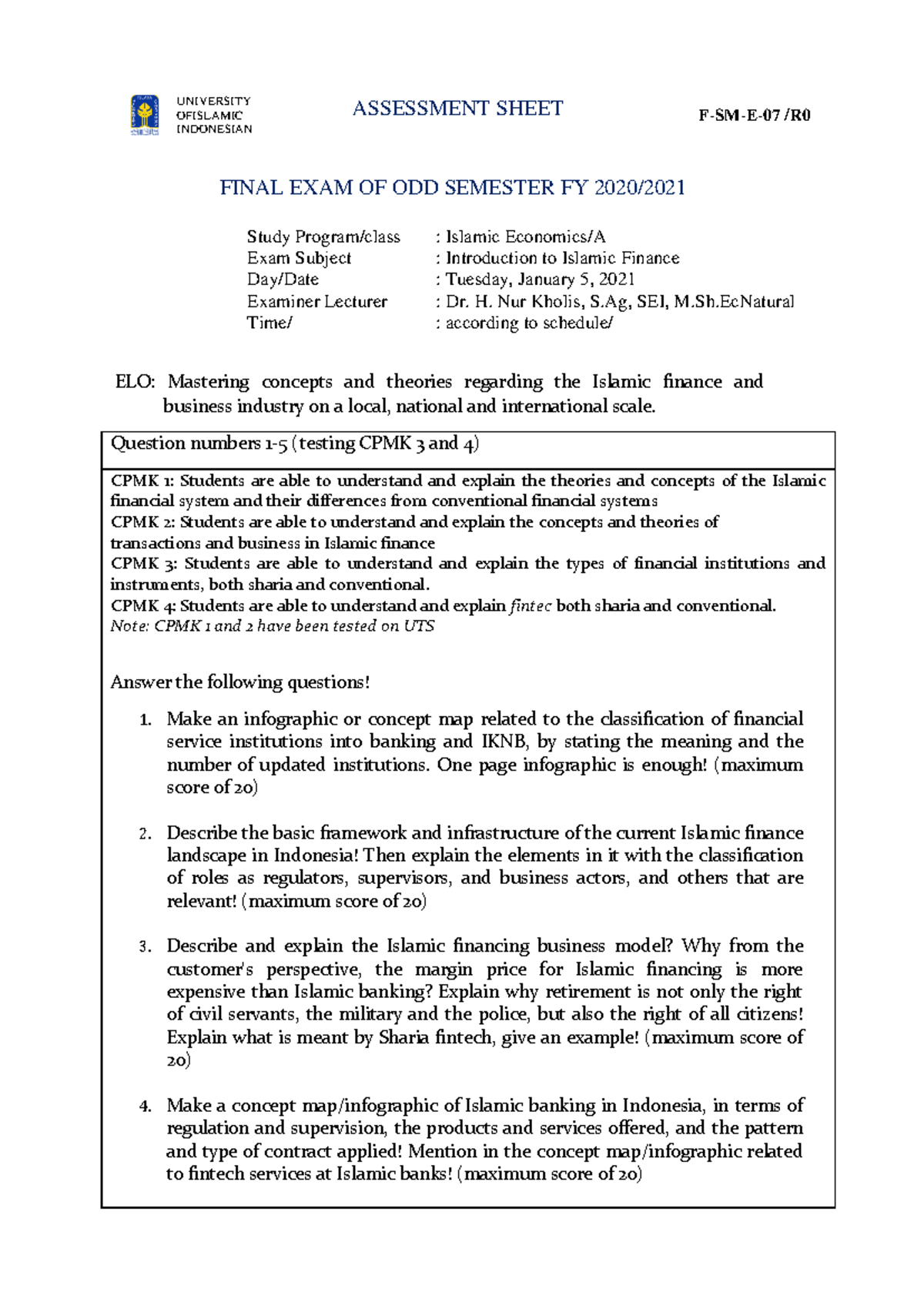 9f-1-Sample-of-Exam-paper-UAS-Introduction into Islamic Finance ...