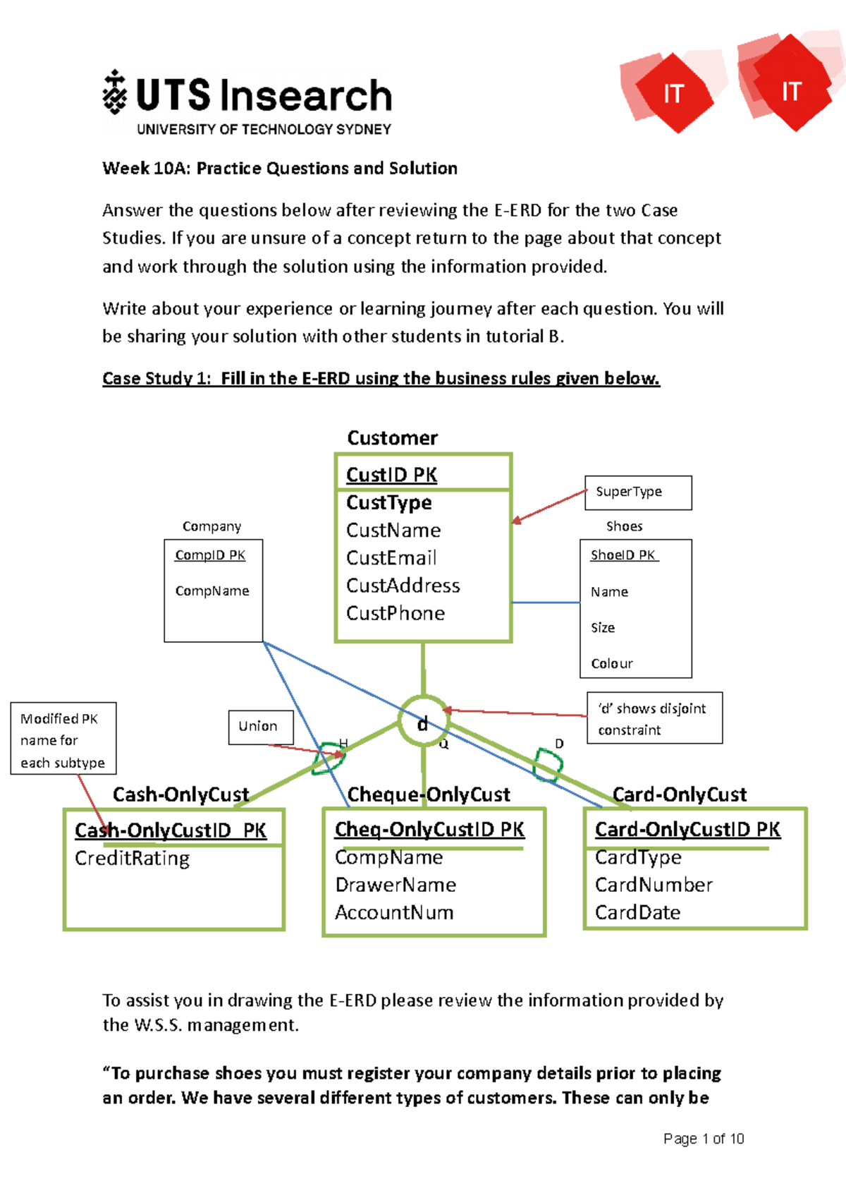 Week 10A - Practice Questions - Week 10A: Practice Questions and Solution Answer the questions ...