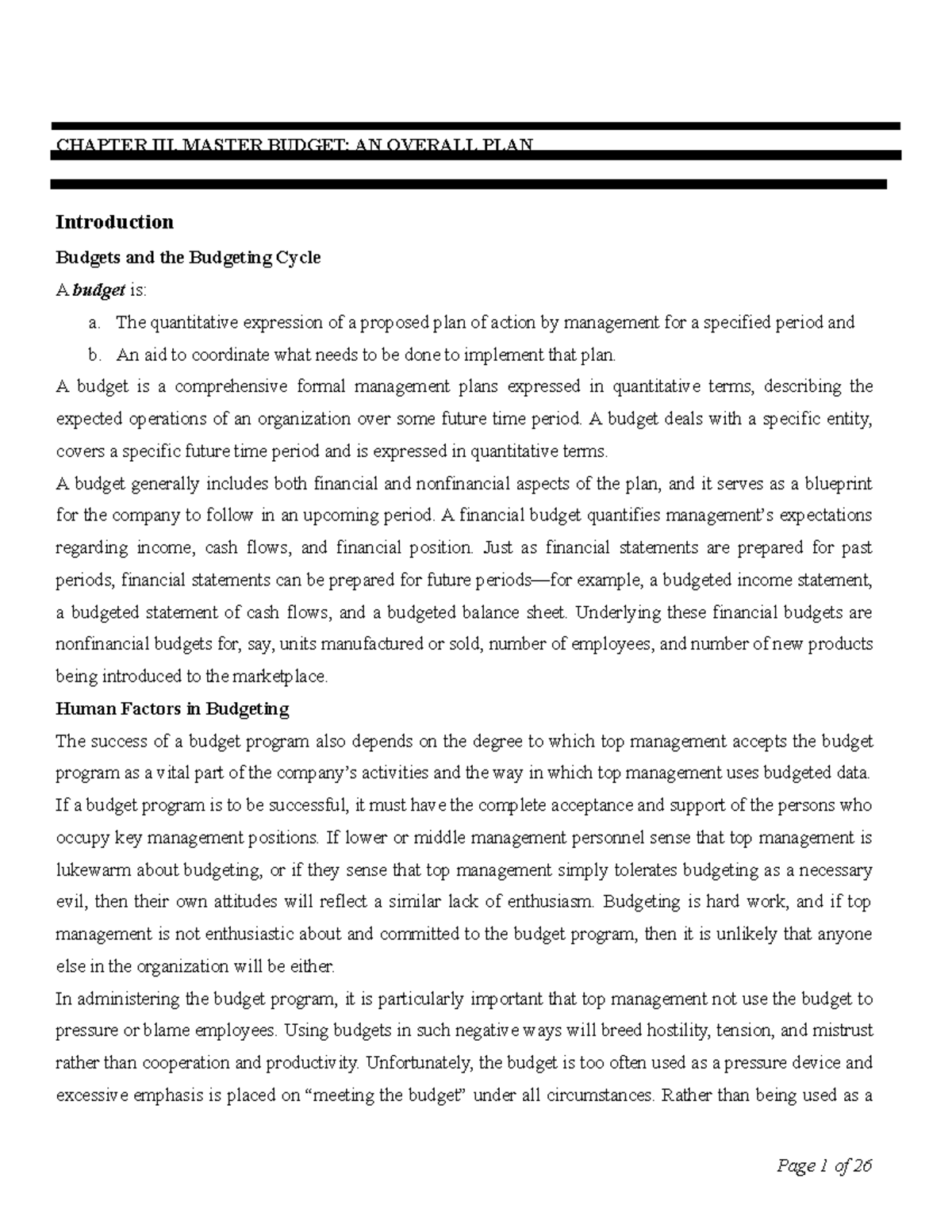 Master Budget-Rev - CHAPTER III. MASTER BUDGET: AN OVERALL PLAN ...