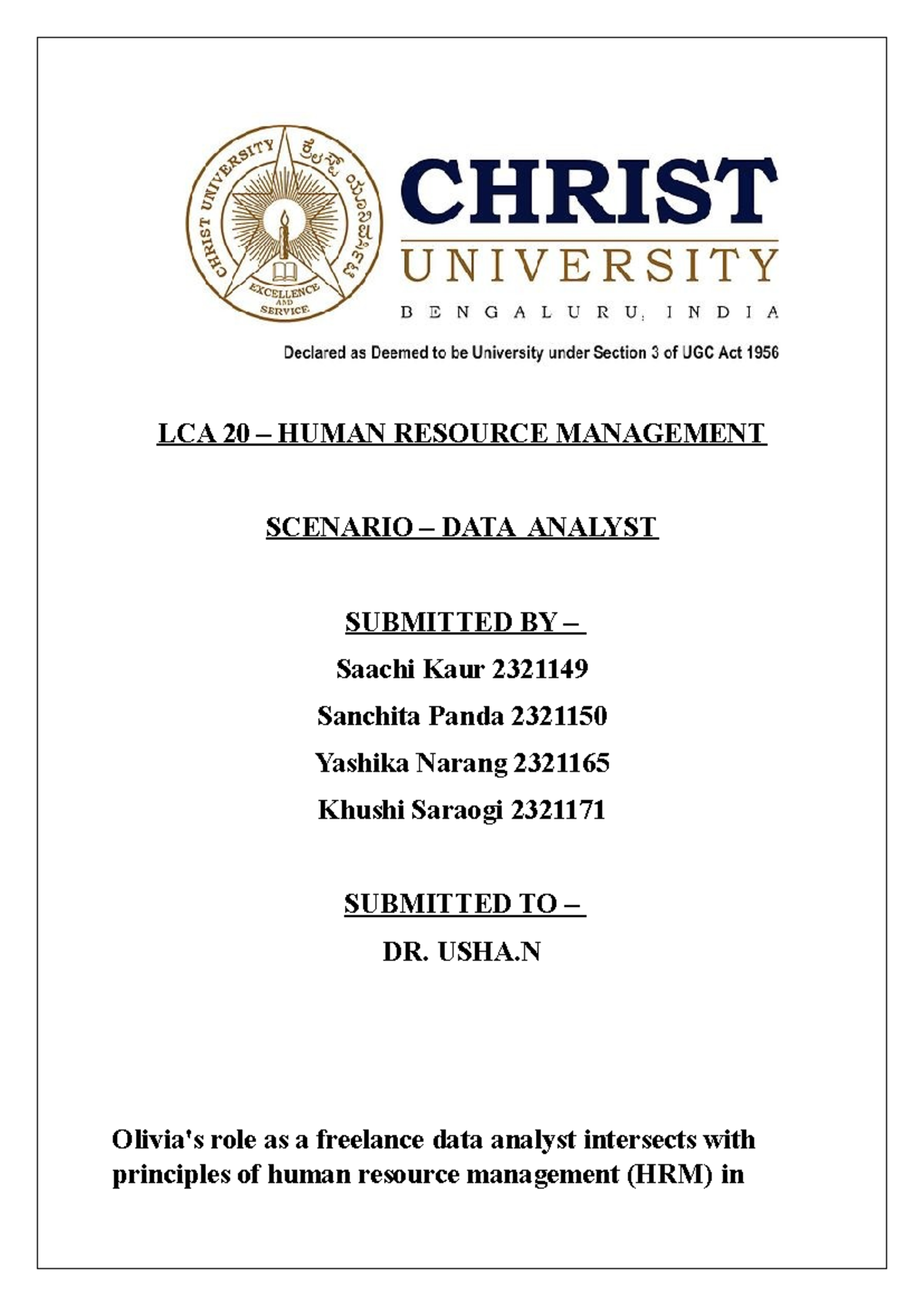 LCA 20 hrm - lca 20 assighnment human resource - LCA 20 – HUMAN RESOURCE MANAGEMENT SCENARIO ...