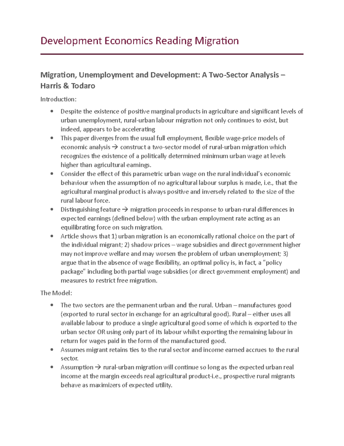 Readings on Migration summary notes - Development Economics Reading ...