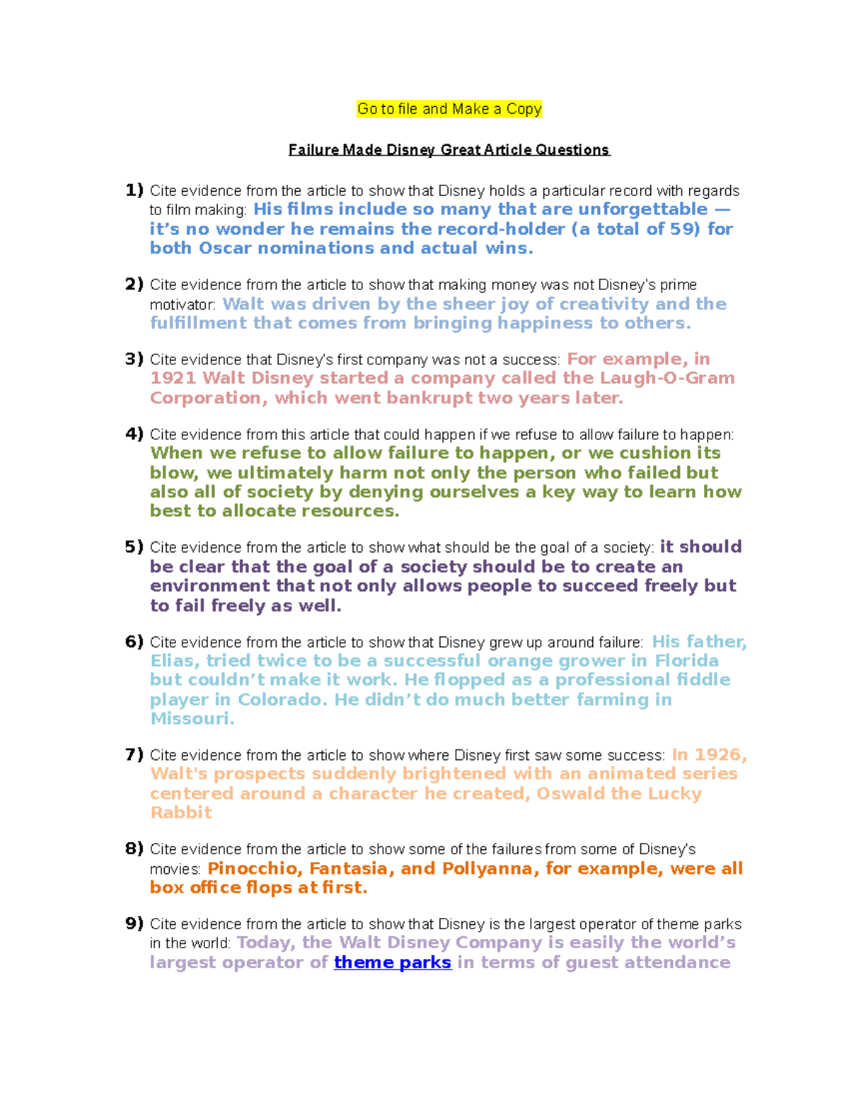 Failure made Disney Article Questions - Go to file and Make a Copy ...