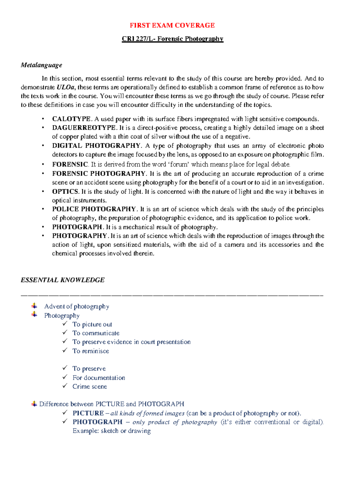 CRI227L ULOA 1ST EXAM Coverage - FIRST EXAM COVERAGE CRI 227/L ...