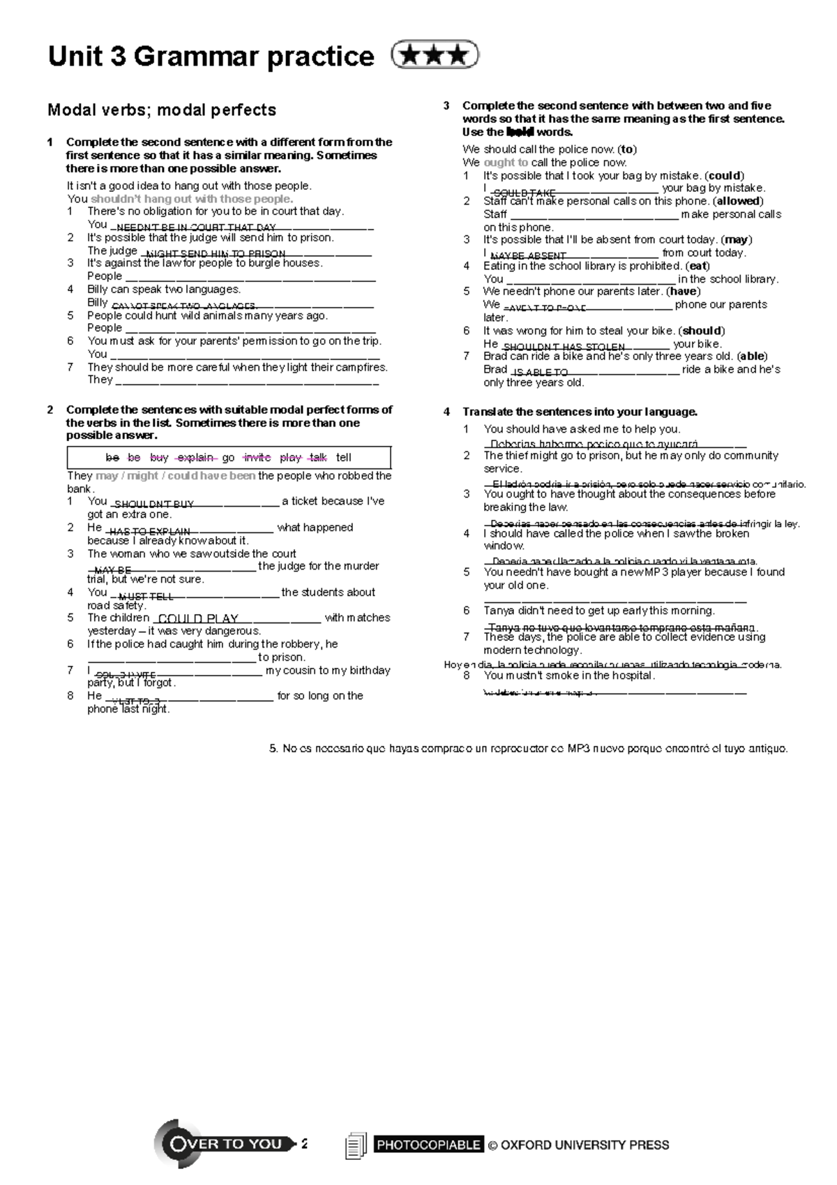 Modal verbs practica - Unit 3 Grammar practice 2 Modal verbs; modal ...