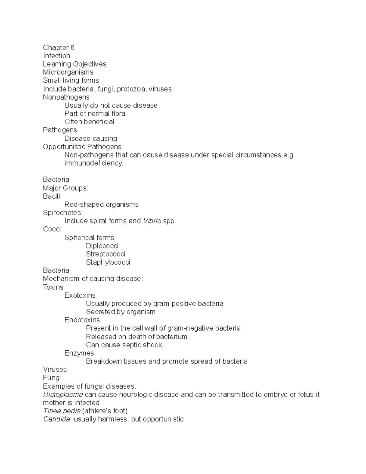 Chp 6 notes - Chapter 6 Infection Learning Objectives Microorganisms ...