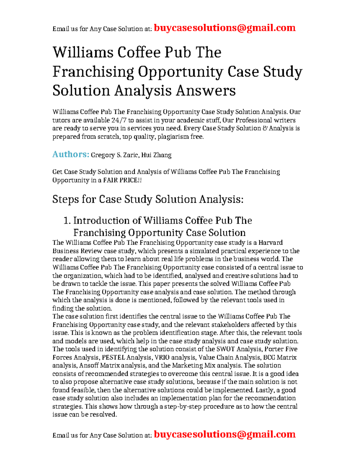 Case Solution Williams Coffee Pub The Franchising Opportunity ...