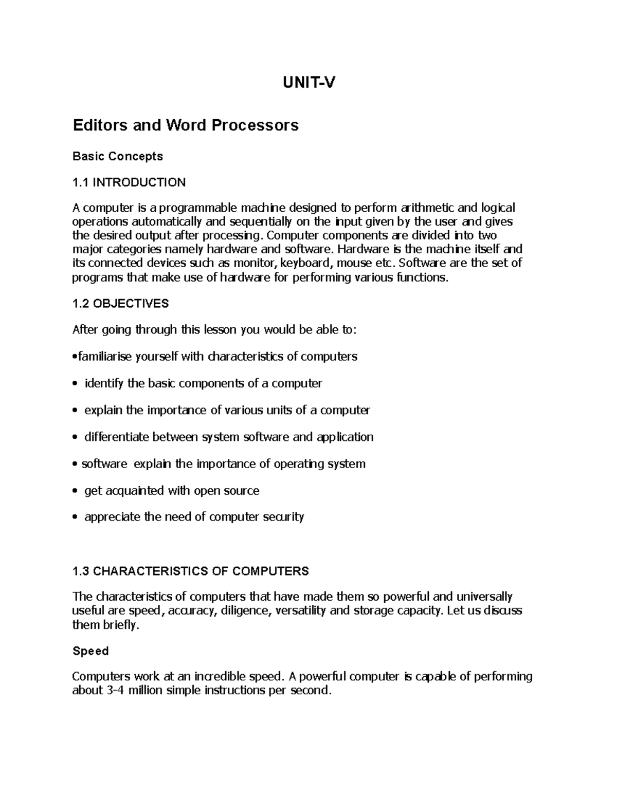 Editors and Word Processors - UNIT-V Editors and Word Processors Basic Concepts 1 INTRODUCTION A ...