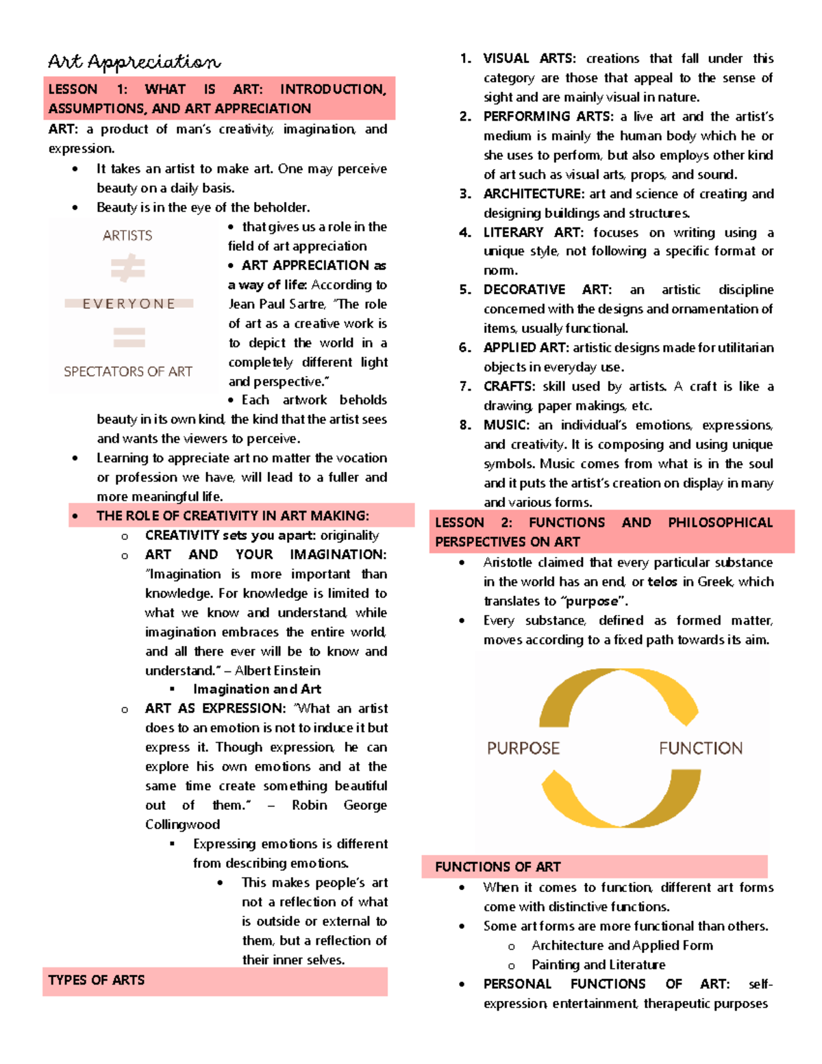 GEC6 Reviewer - Art Appreciation LESSON 1: WHAT IS ART: INTRODUCTION, ASSUMPTIONS, AND ART - Studocu