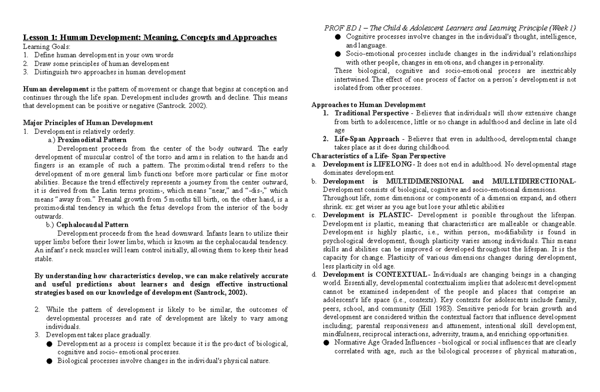 PROF ED 1 Week 1 1 - PROF ED 1 – The Child & Adolescent Learners and ...
