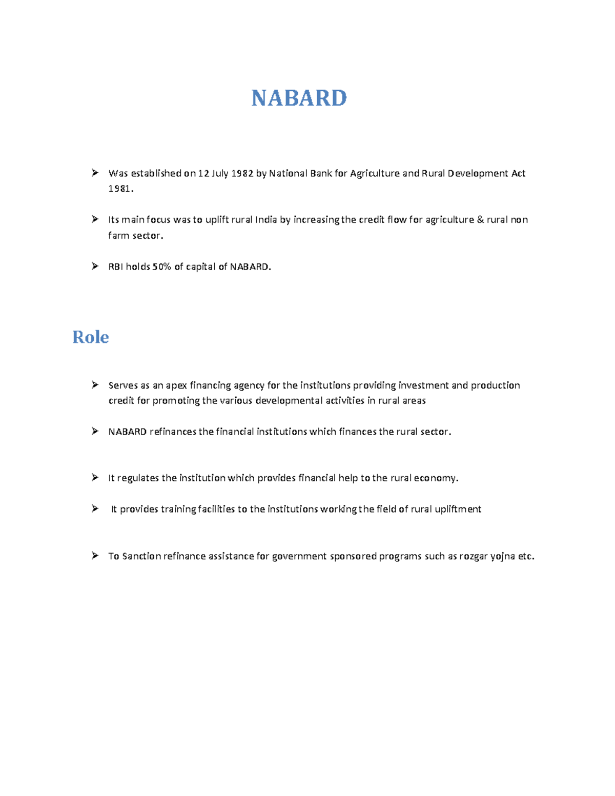 Banking NOTE 7 - NABARD Was established on 12 July 1982 by National ...