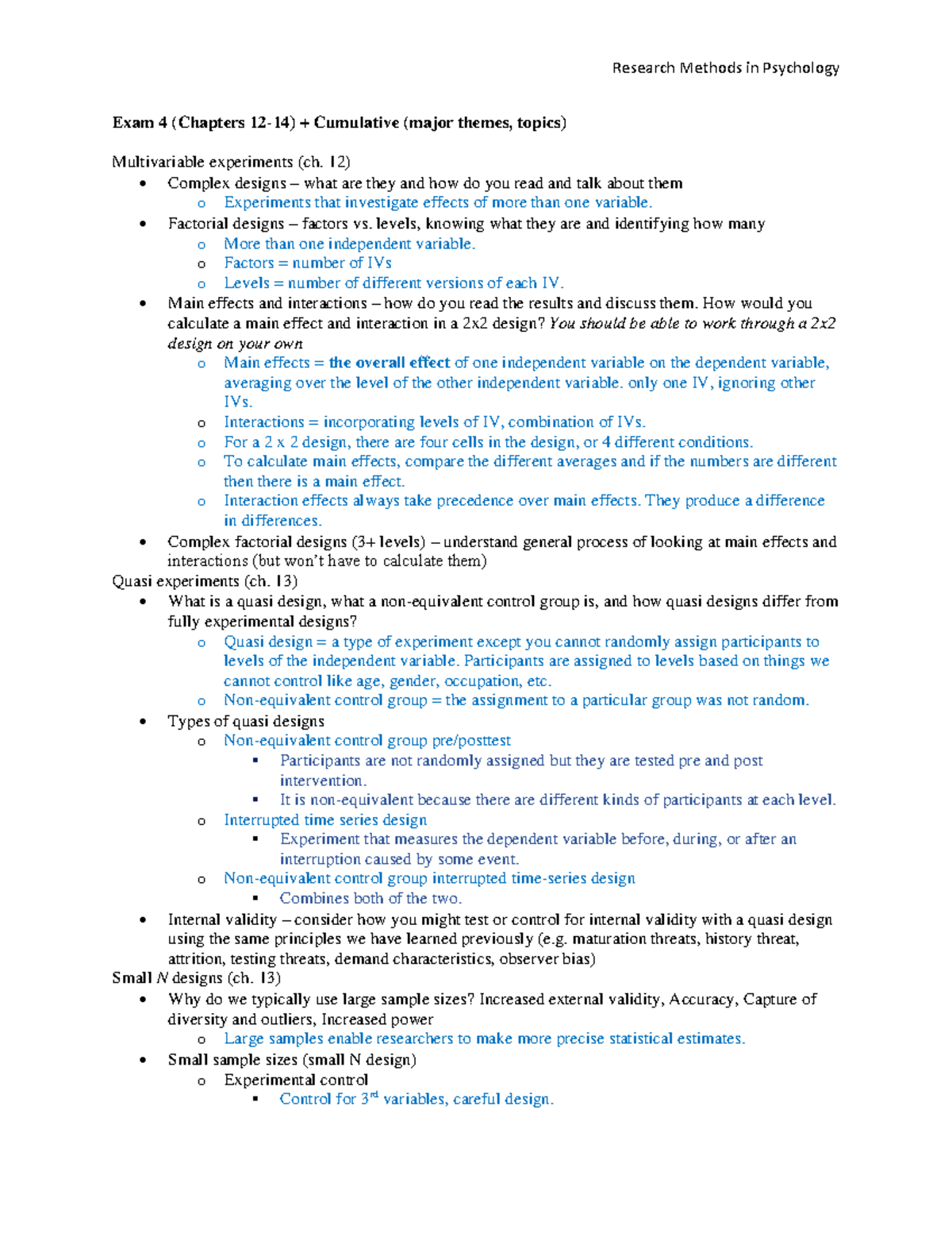 Research methods Exam 4 study guide - Research Methods in Psychology ...