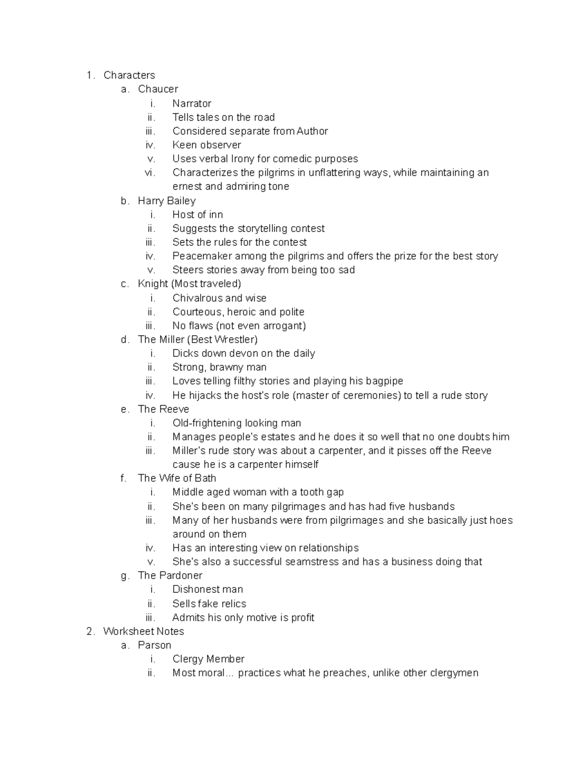 The Canterbury Tales Study Guide - 1. Characters a. Chaucer i. Narrator ...