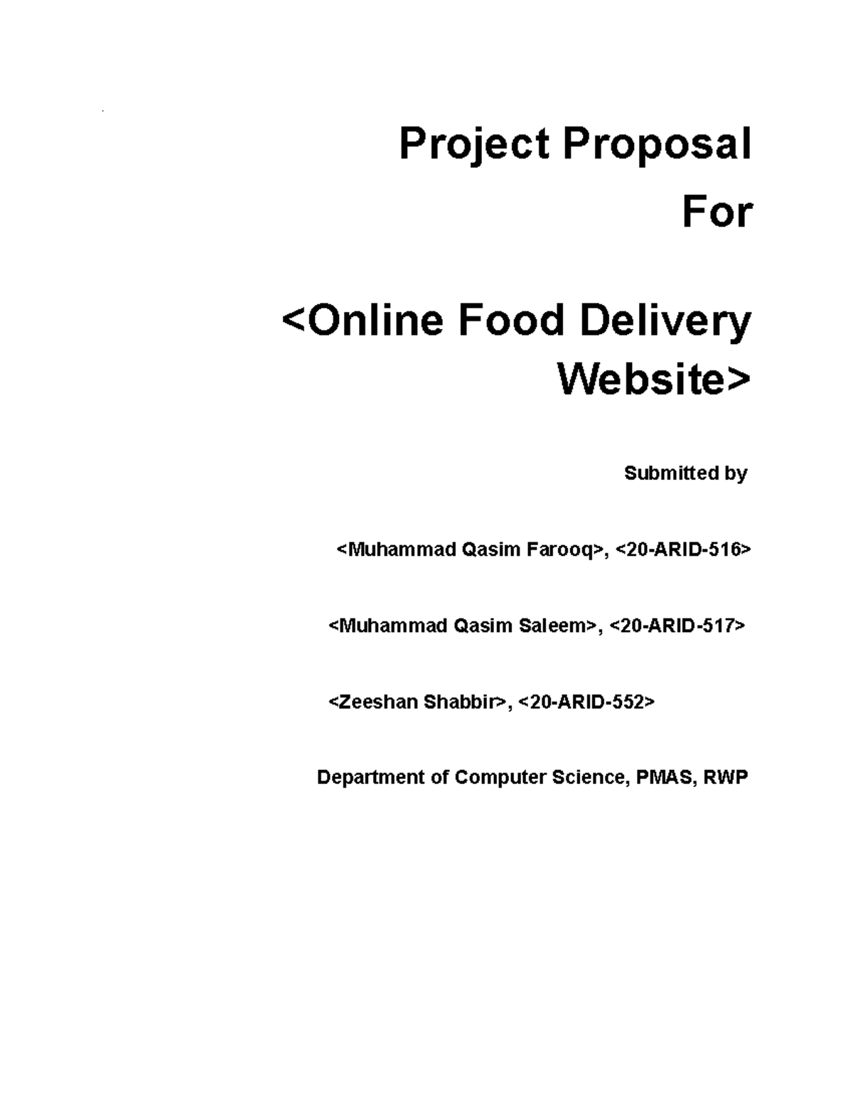 Project report of Food delivery website - . Project Proposal For