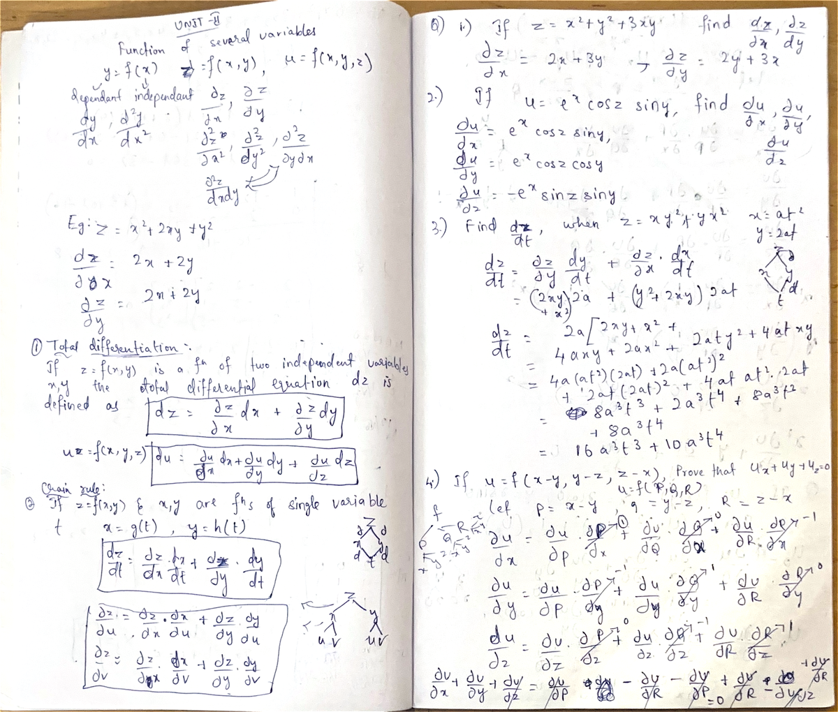 Functions of two variables - UNIT Function of several variables Q) I) find dx, d y : ( ( x) dz ...