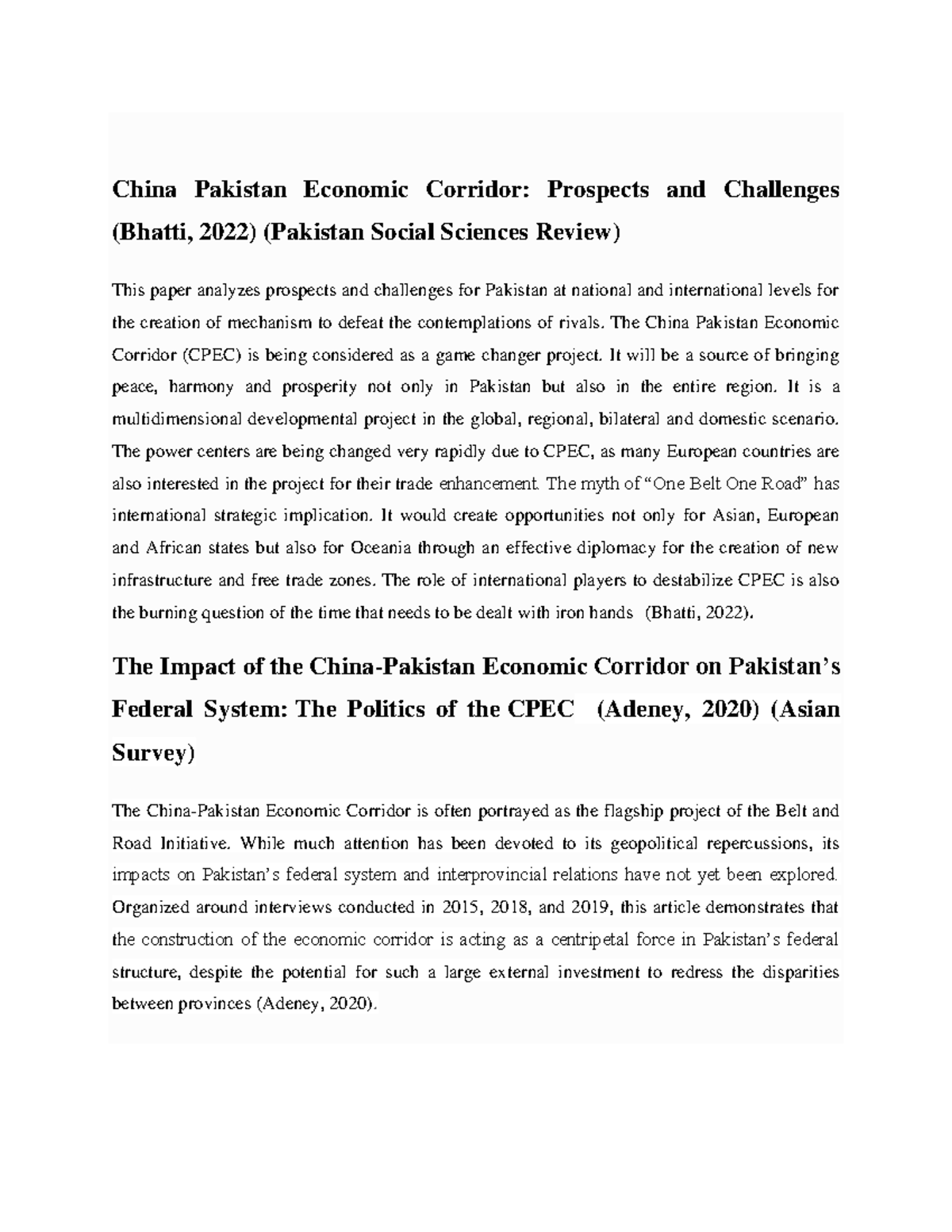 General analysis of CPEC - Government and its unit - Studocu