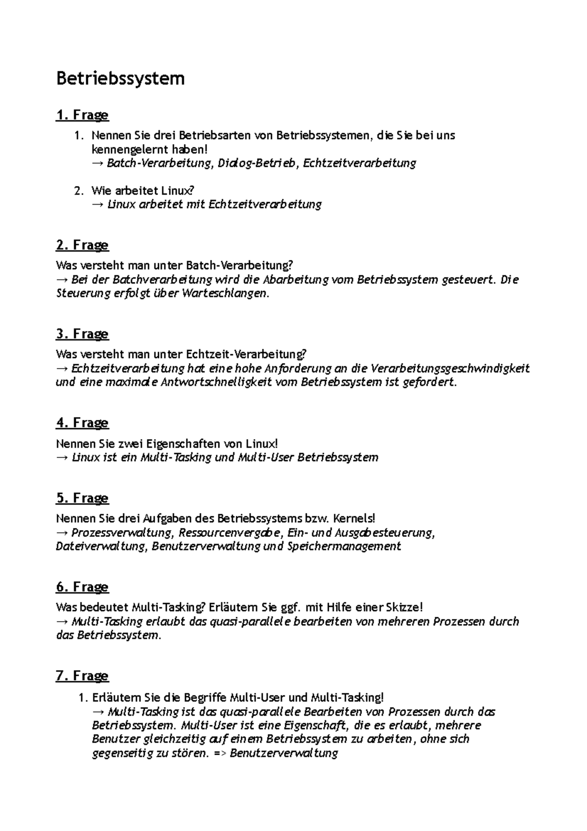 Fragenkatalog EDV1-1 - Betriebssystem 1. Frage Nennen Sie drei ...