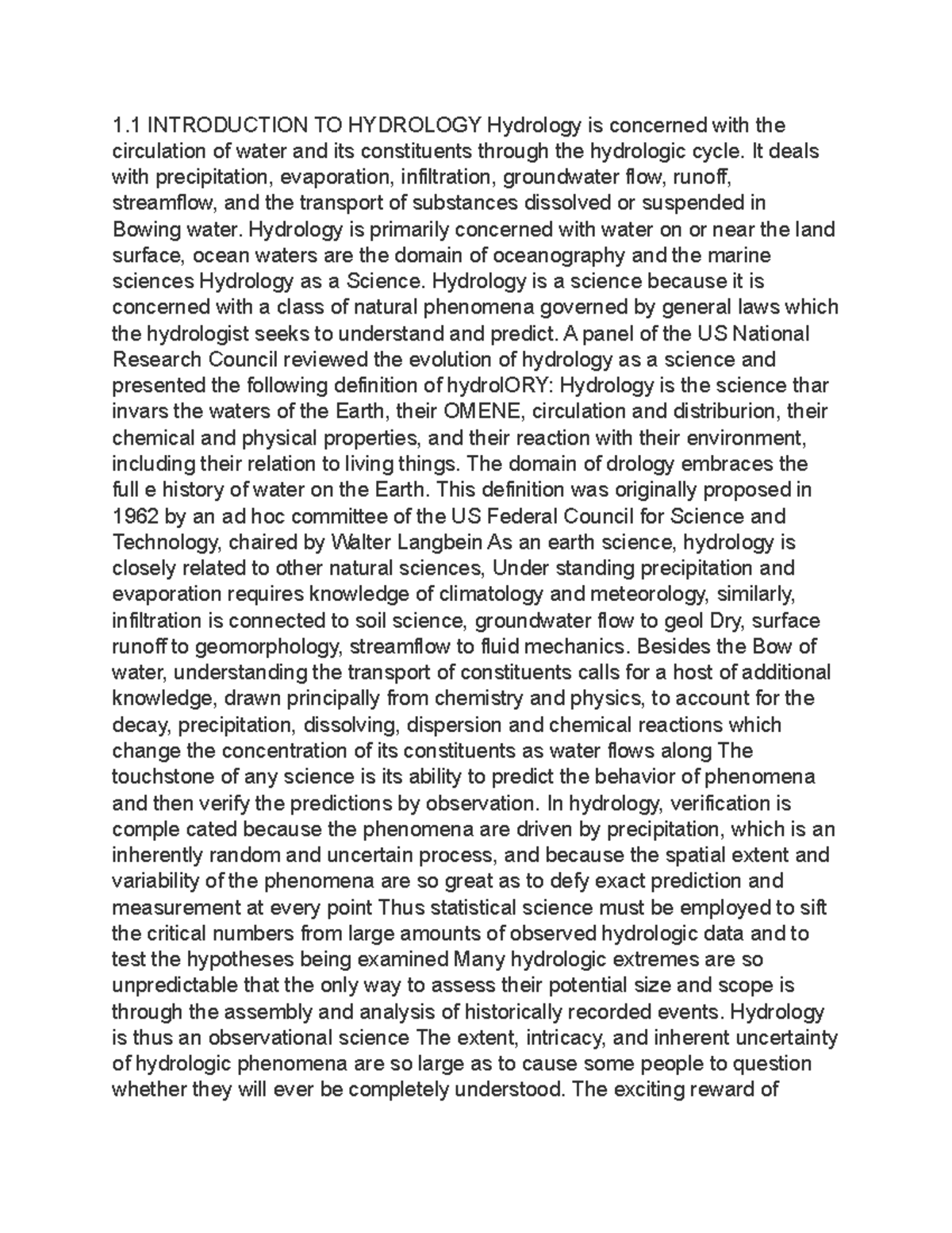 Hydrology for Engineering students. Sample. - 1 INTRODUCTION TO ...