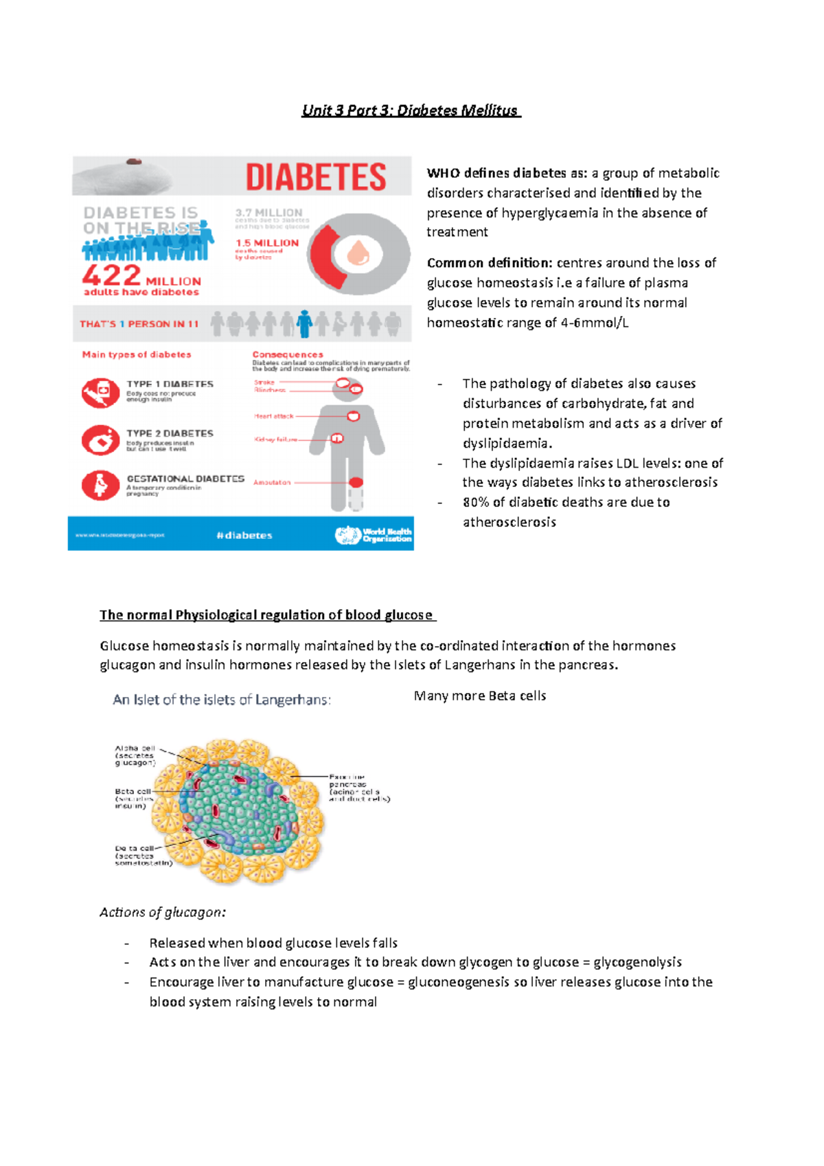 Unit 3 Part 3 notes - diabetes - Unit 3 Part 3: Diabetes Mellitus WHO ...