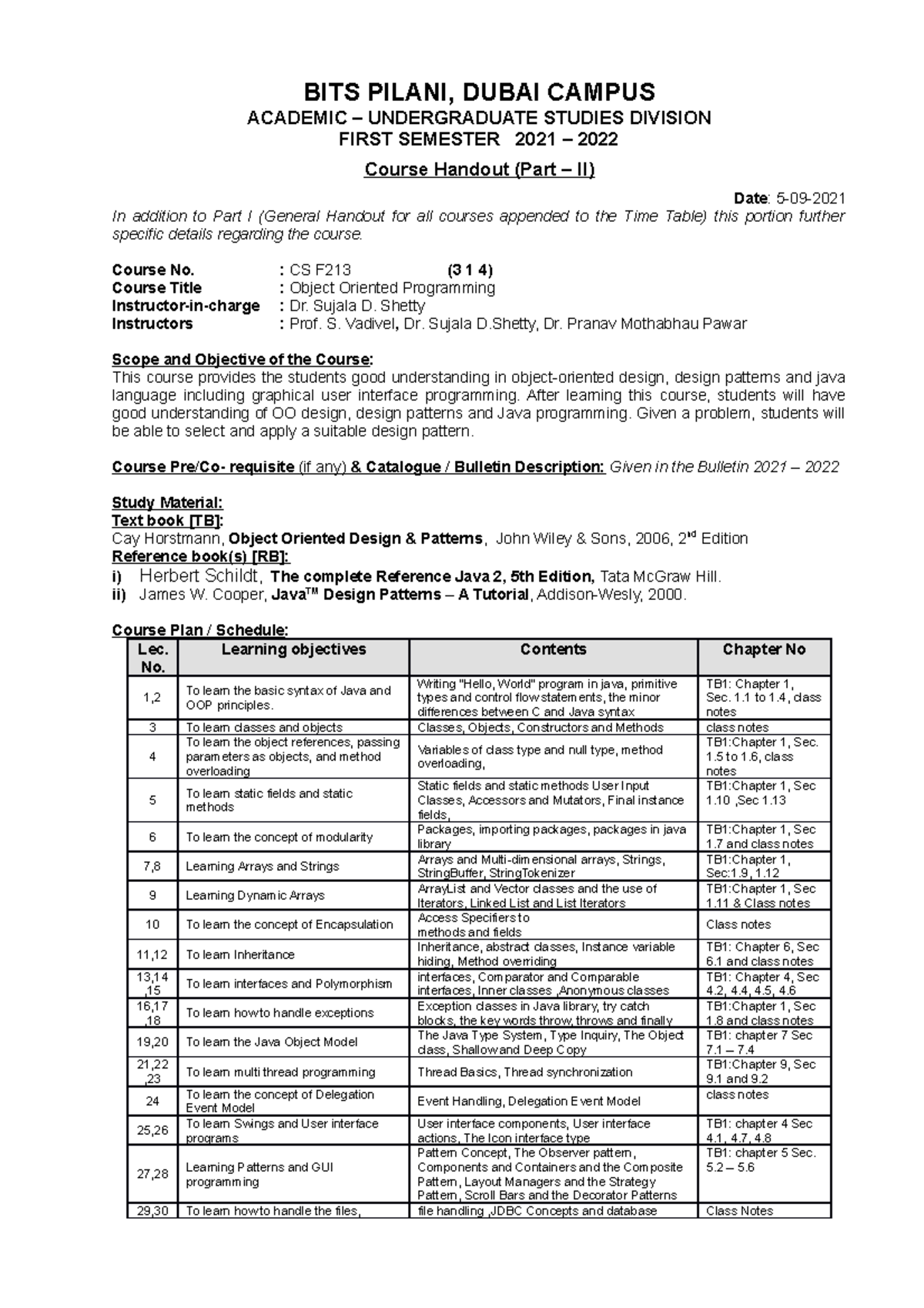 CS F213 Object Oriented Programming I Sem 2021-22 HO - Object-Oriented ...