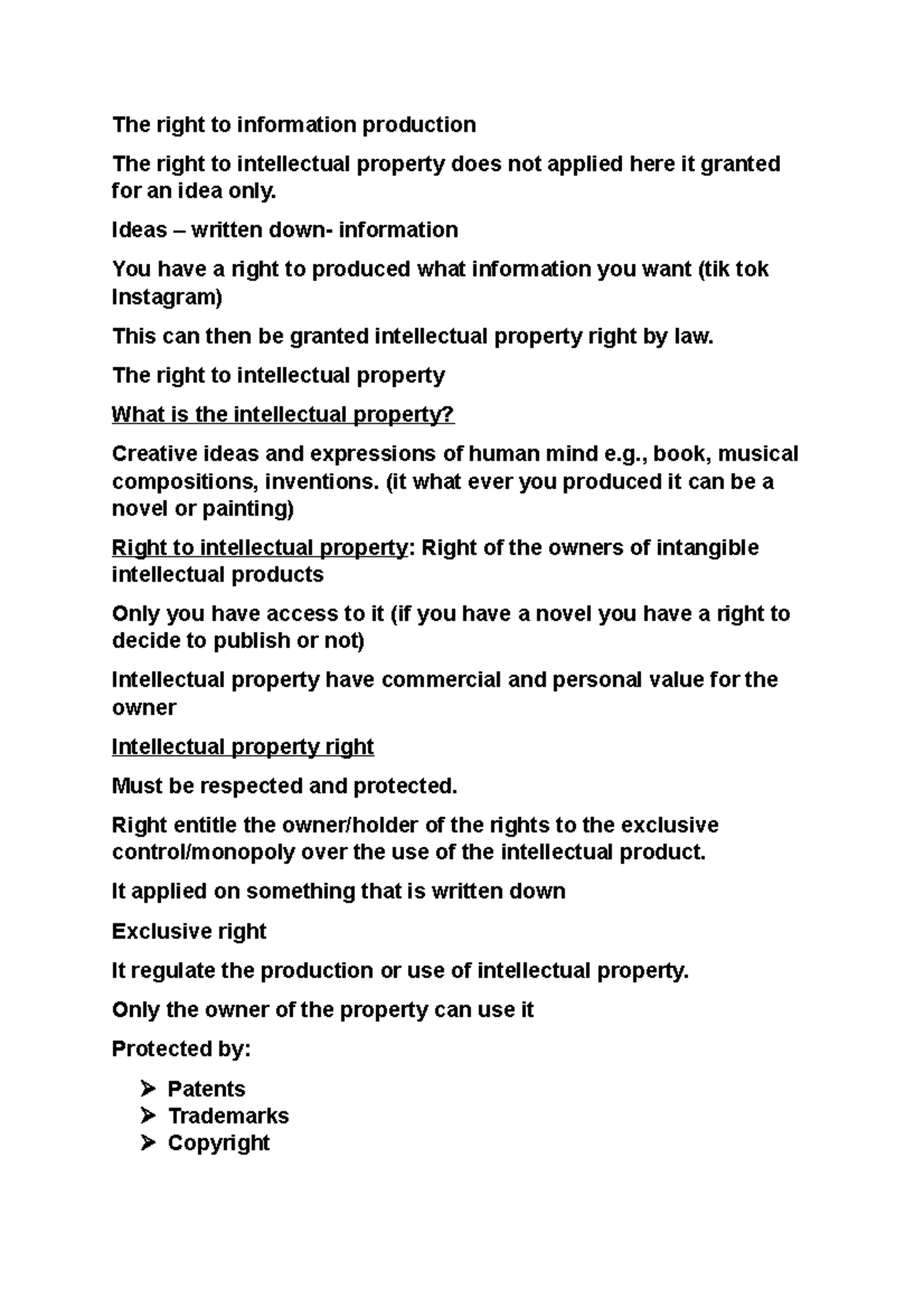 Ethic in aim - LECTURE NOTES - The right to information production The ...