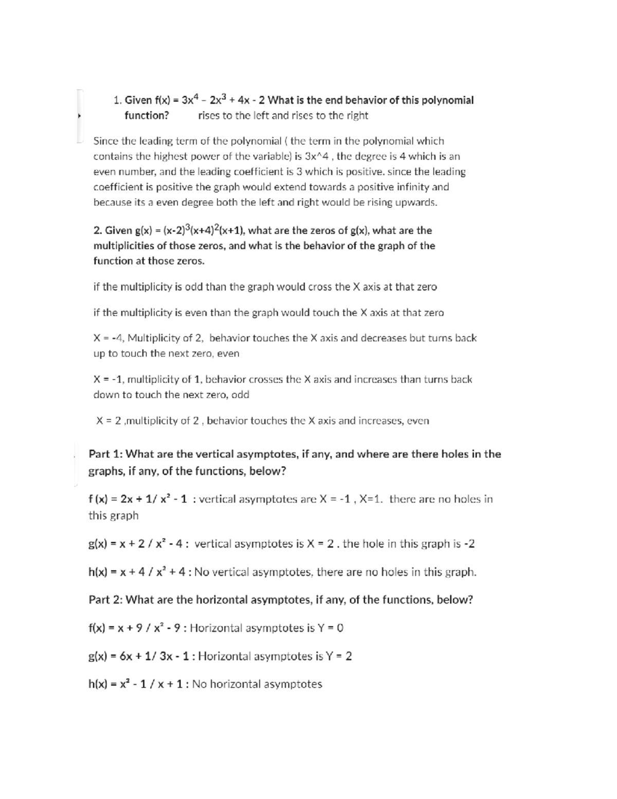 Precalculas - discussion questions asked in class so students could ...