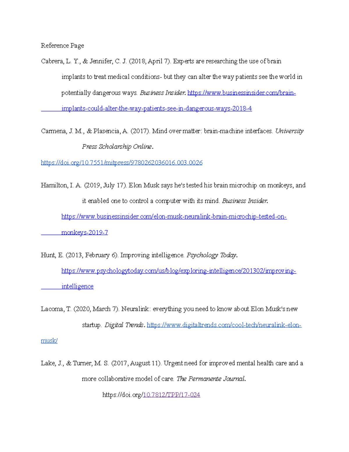 Informative Speech Reference Page - Reference Page Cabrera, L. Y ...