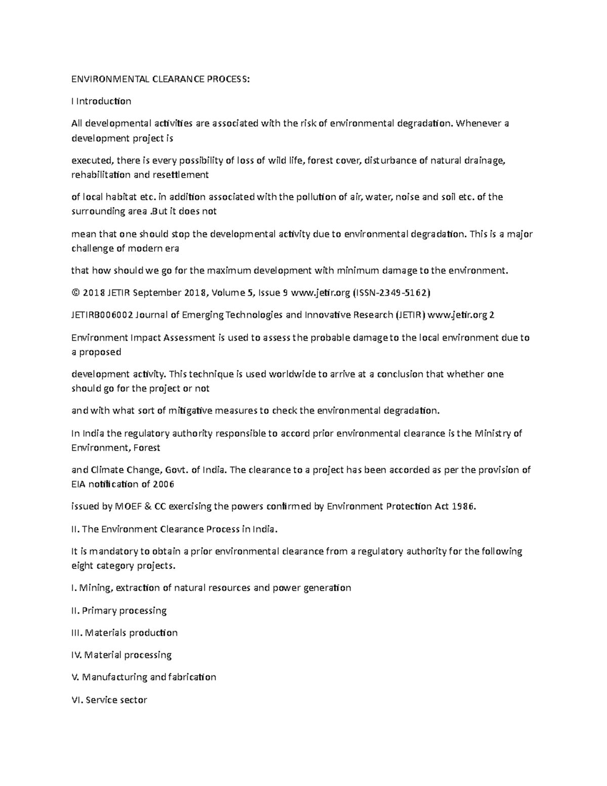 Environmental Clearance Process - ENVIRONMENTAL CLEARANCE PROCESS: I ...