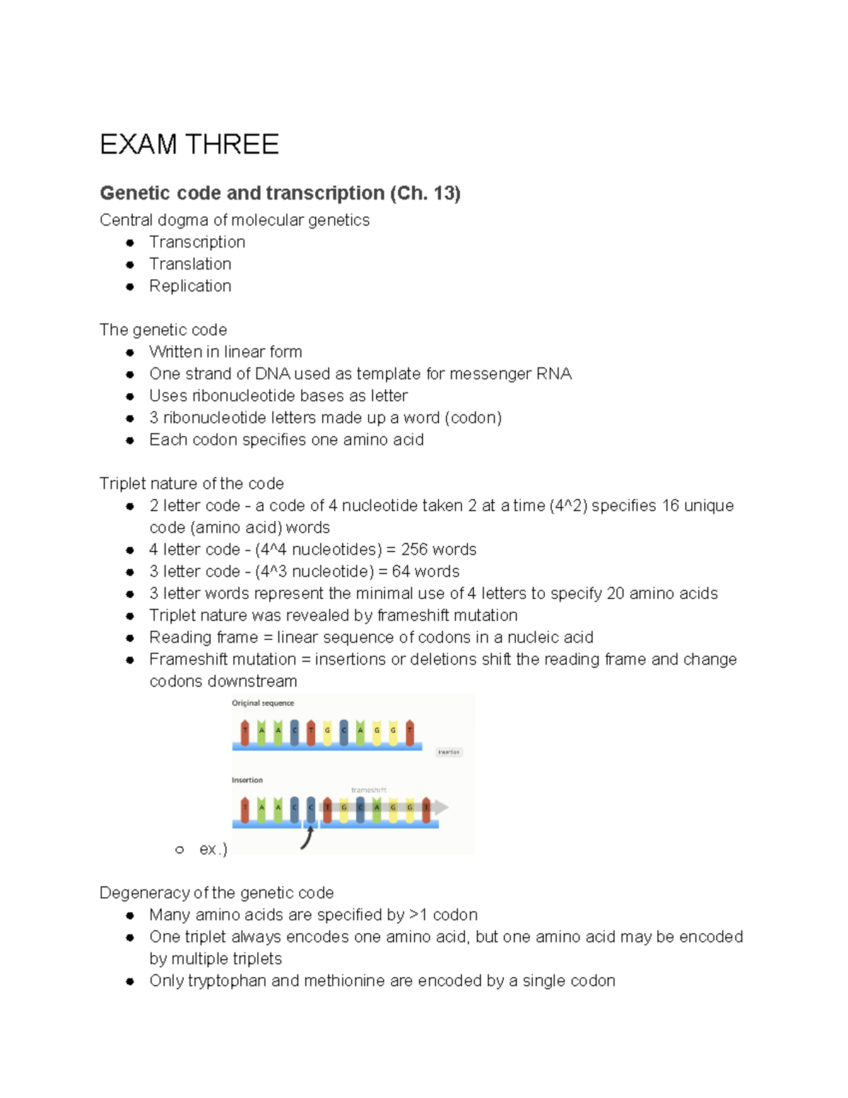Exam 3 lecture notes - EXAM THREE Genetic code and transcription (Ch ...