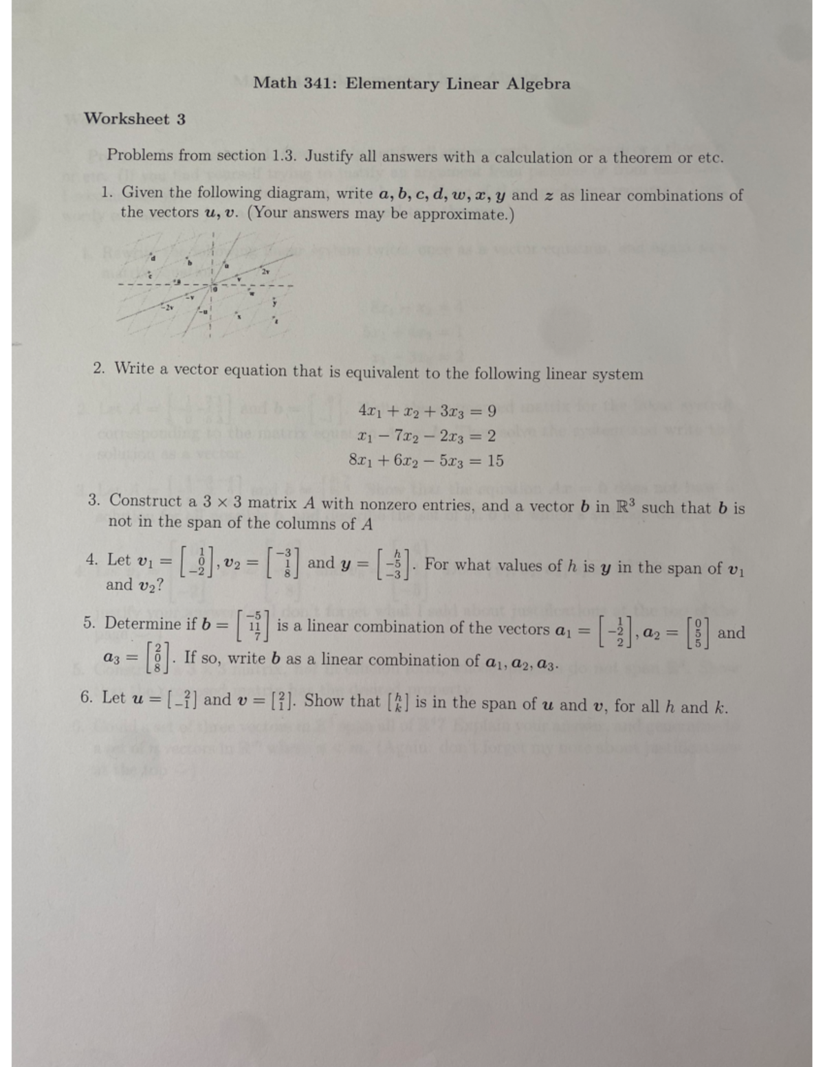 IMG 6522 - Linear Algebra Ch 1 Worksheet 3 - MATH 341 - Studocu