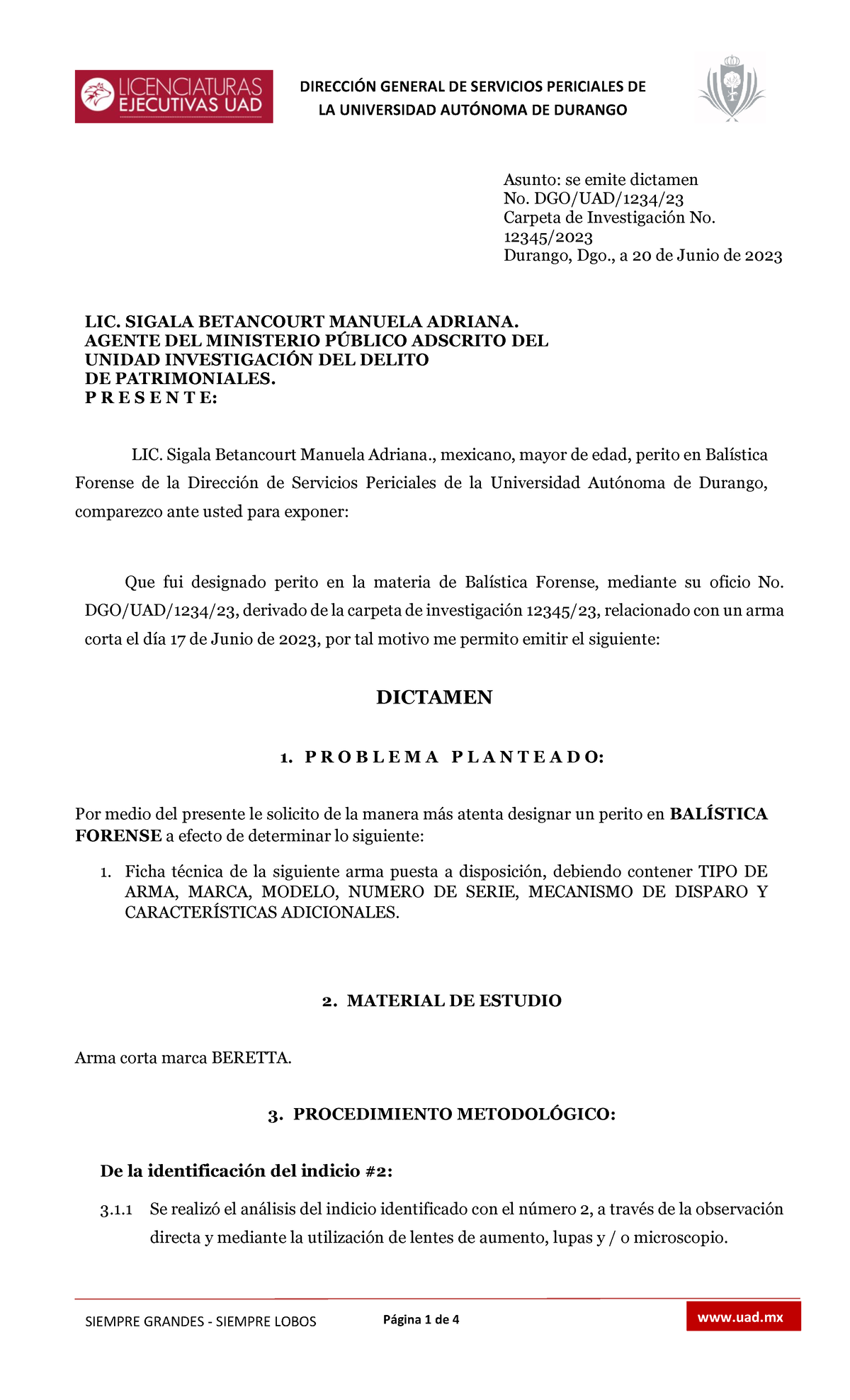 Dictamen DE Balistica - Dictaminar - Página 1 de 4 LA UNIVERSIDAD ...