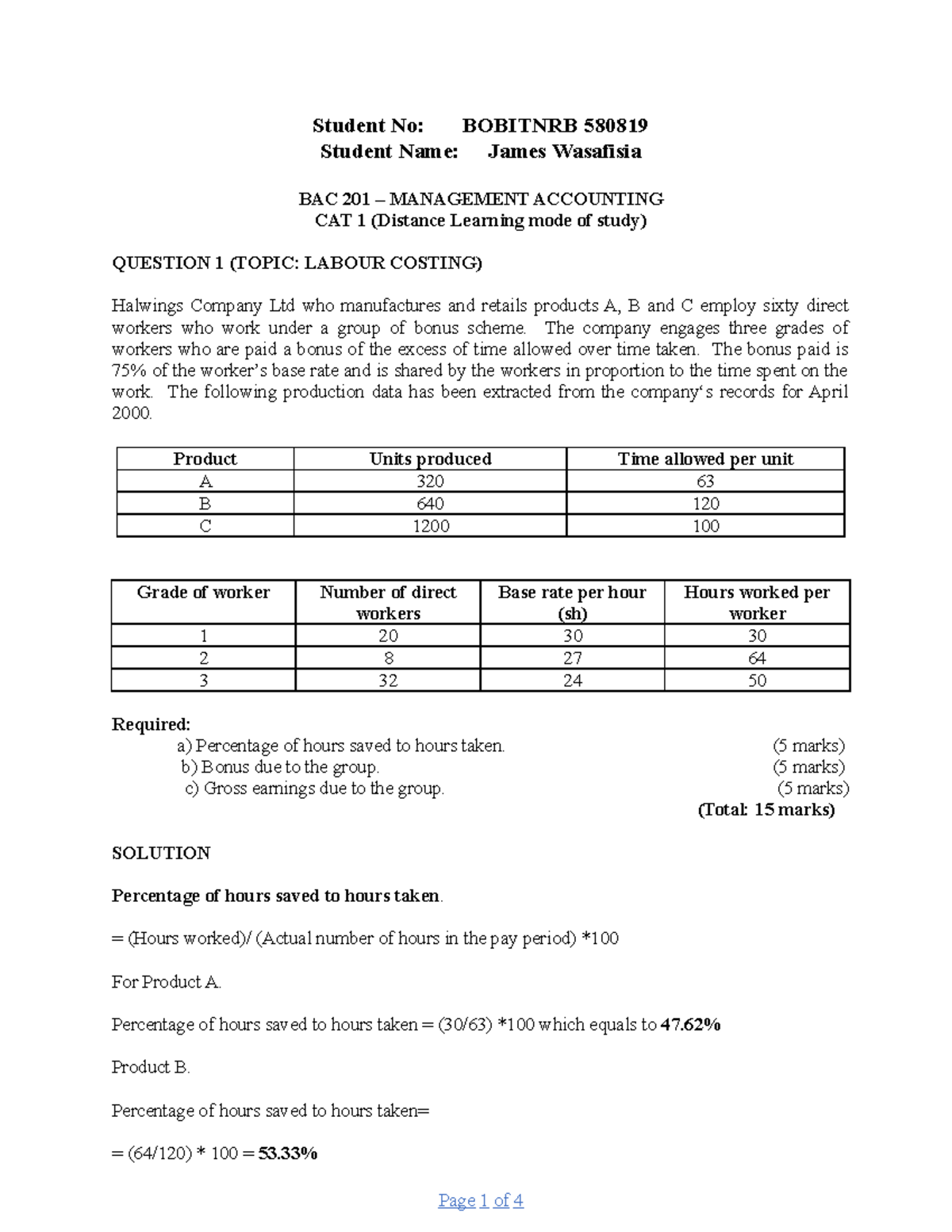 BAC 201 - CAT 1 Bobitnrb 580819 - Student No: BOBITNRB 580819 Student ...