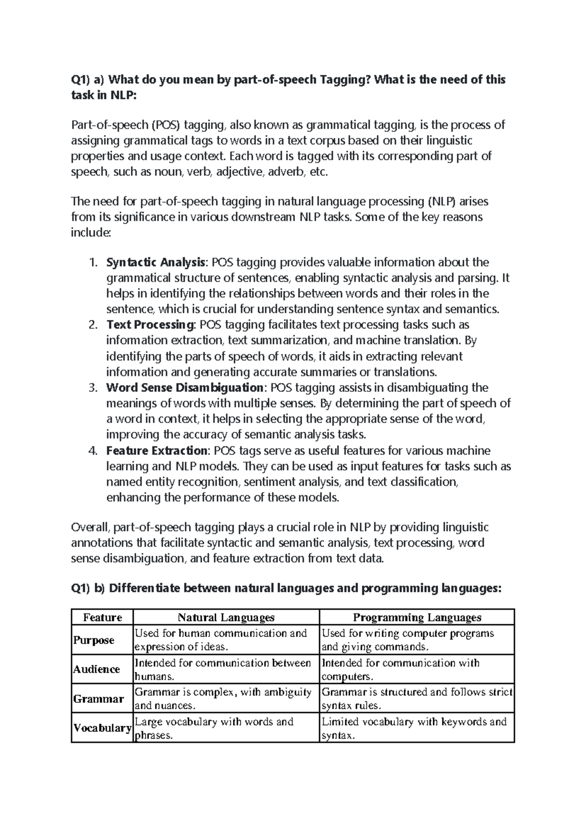 Nlp Insem Nlp Notes Q1 A What Do You Mean By Part Of Speech Tagging What Is The Need Of 