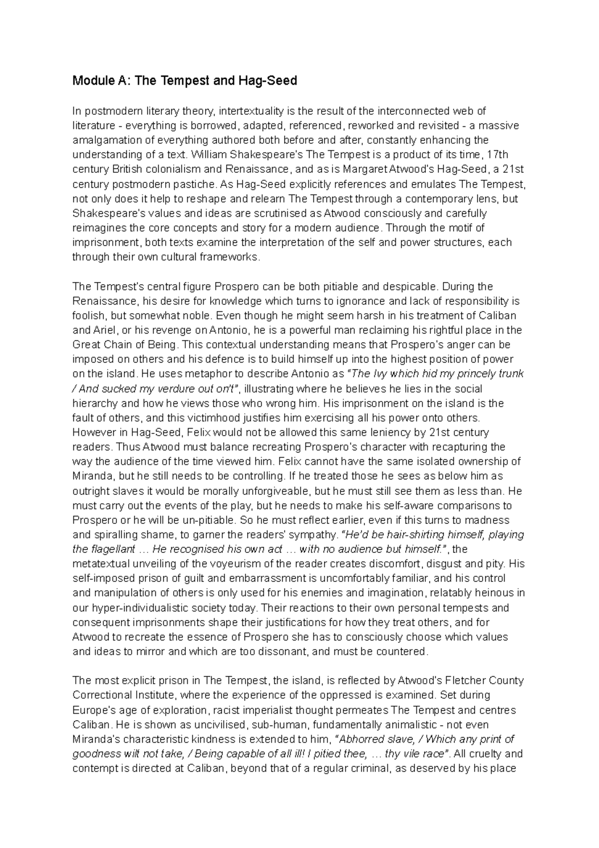 Mod A Temp + HS - yikes - Module A: The Tempest and Hag-Seed In ...