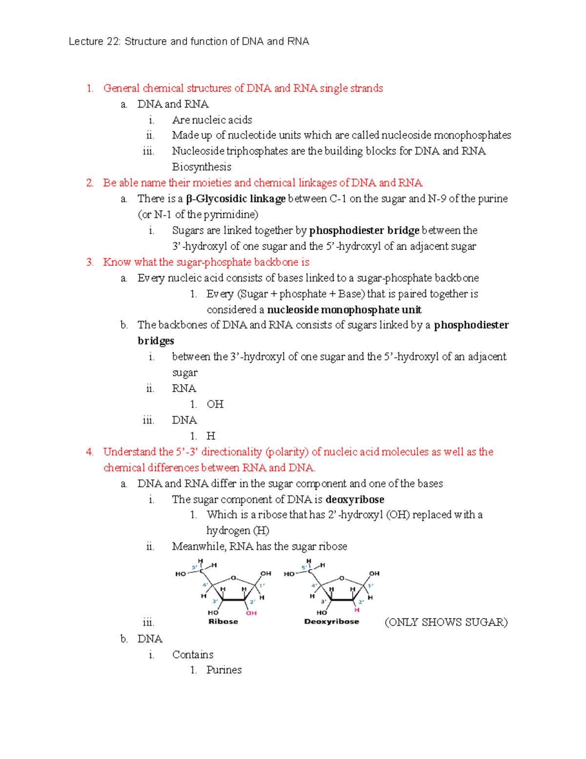 Lecture #22 DNA and RNA - Dr. Thomas Eulgem - Lecture 22: Structure and ...