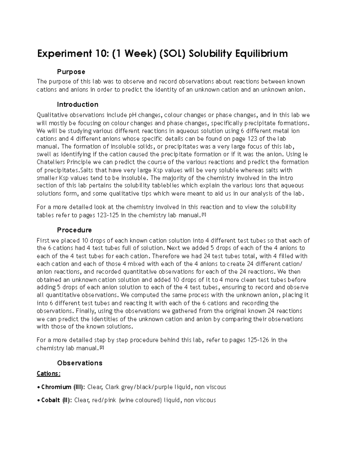 Solubility Equilibrium - Experiment 10: (1 Week) (SOL) Solubility Equilibrium Purpose The ...