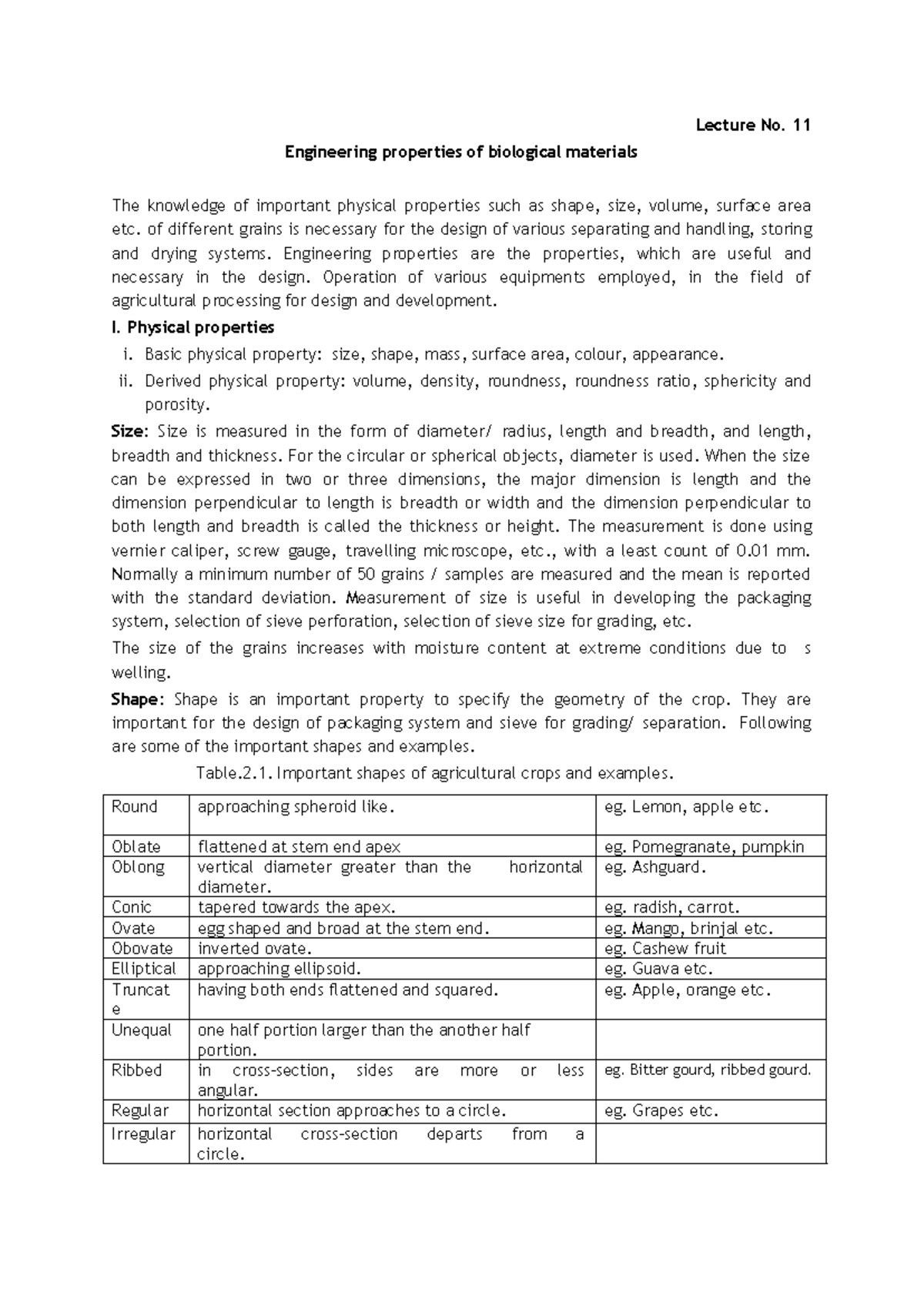 Lecture No. 11. Engineering properties - Lecture No. 11 Engineering properties of biological ...